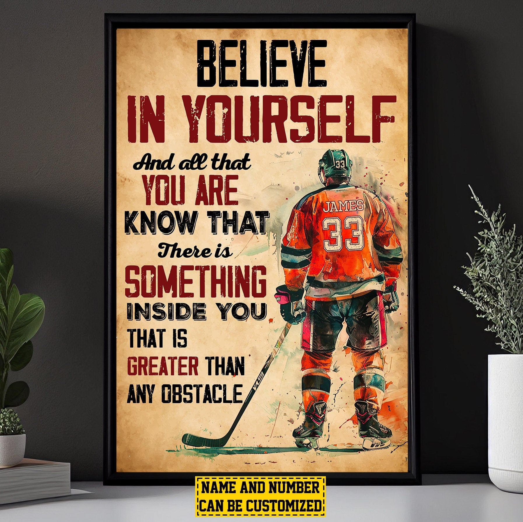 Personalized Motivational Hockey Canvas Painting, Believe In Yourself ...