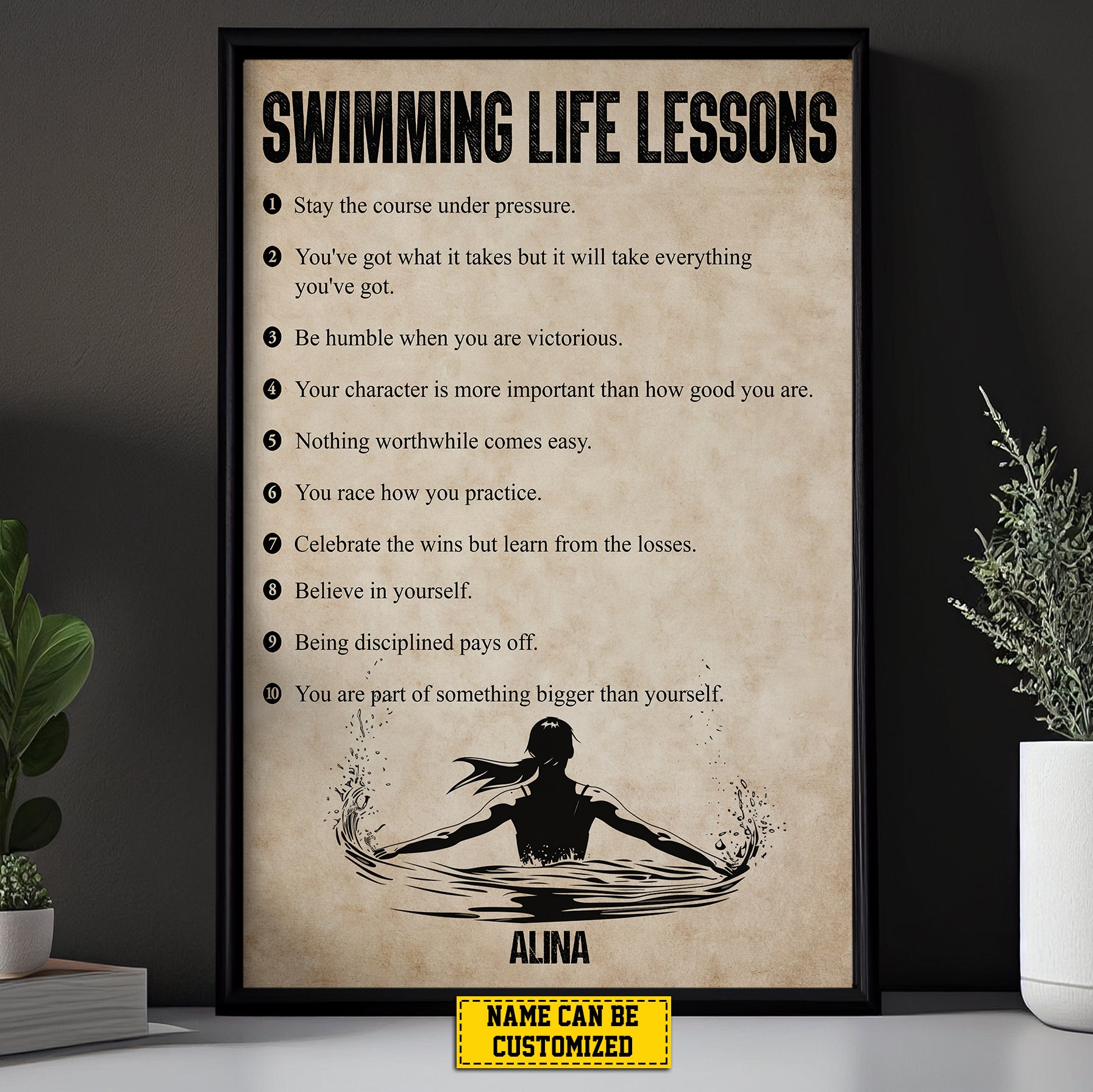 Personalized Motivational Swimming Girl Canvas Painting, Swimming Life ...