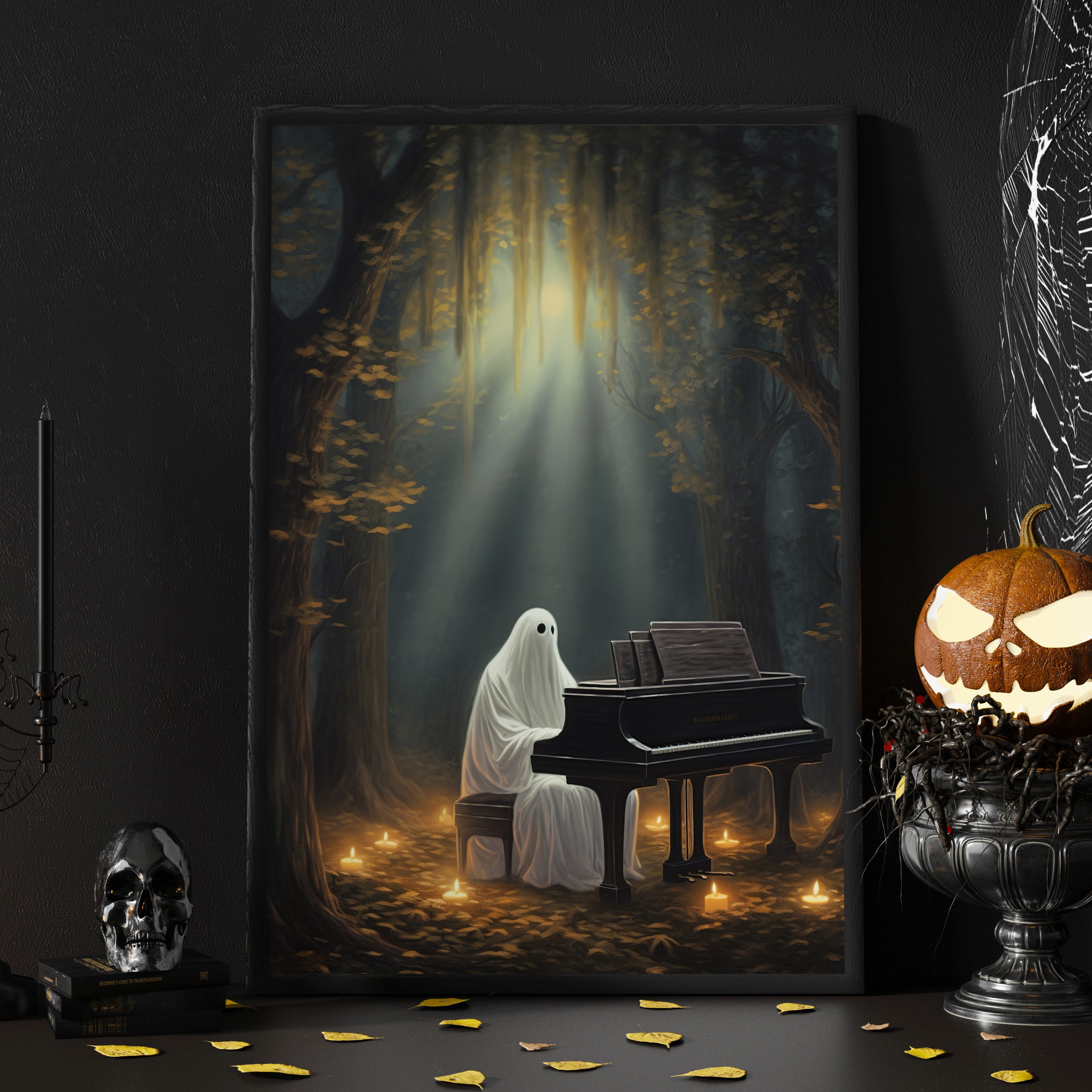 The Ghosts Playing Piano Halloween Canvas Painting, Wall Art Decor - D ...