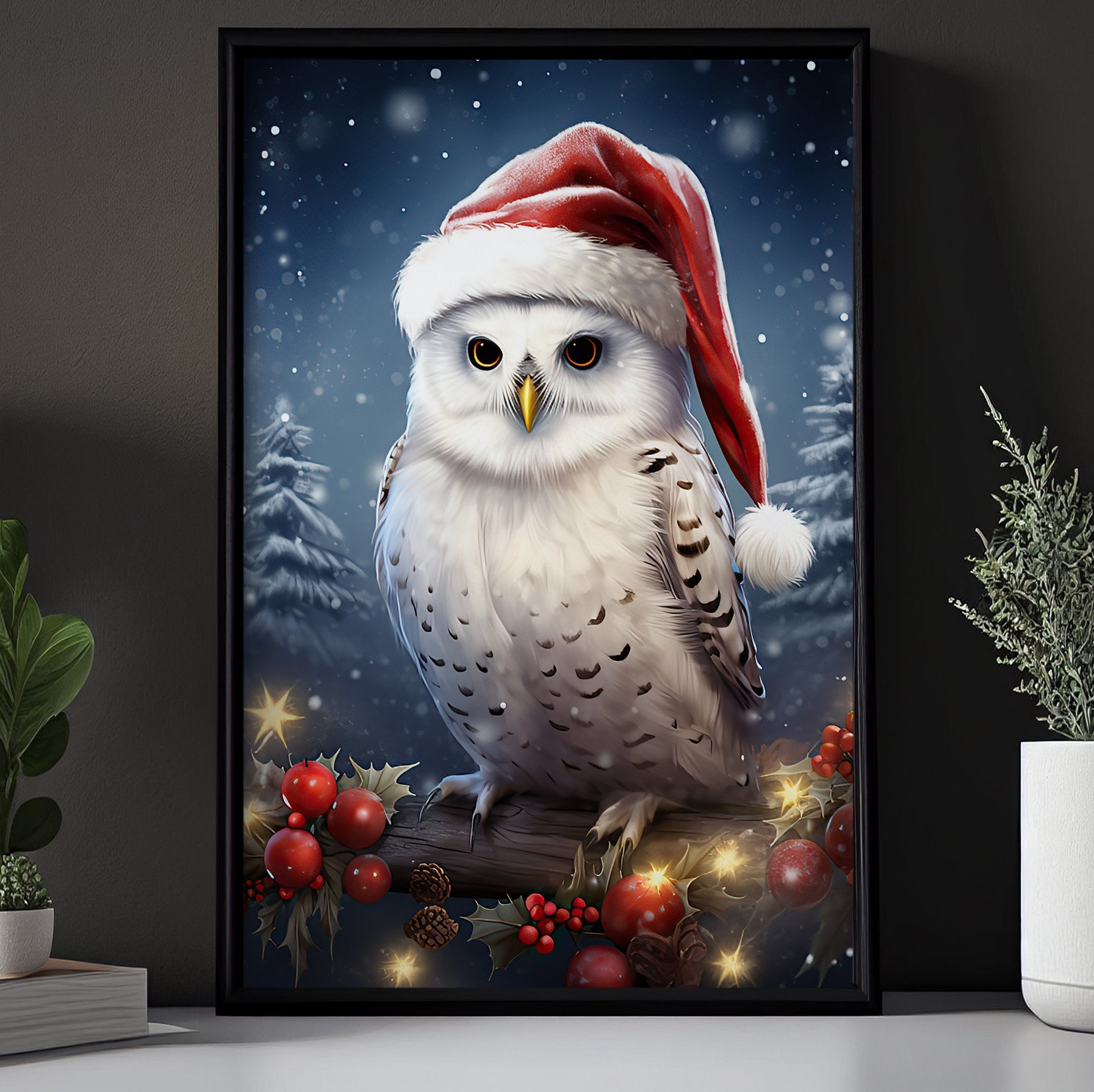 Christmas Owl Wearing Santa Hat, Owl Canvas Painting, Wall Art Decor ...