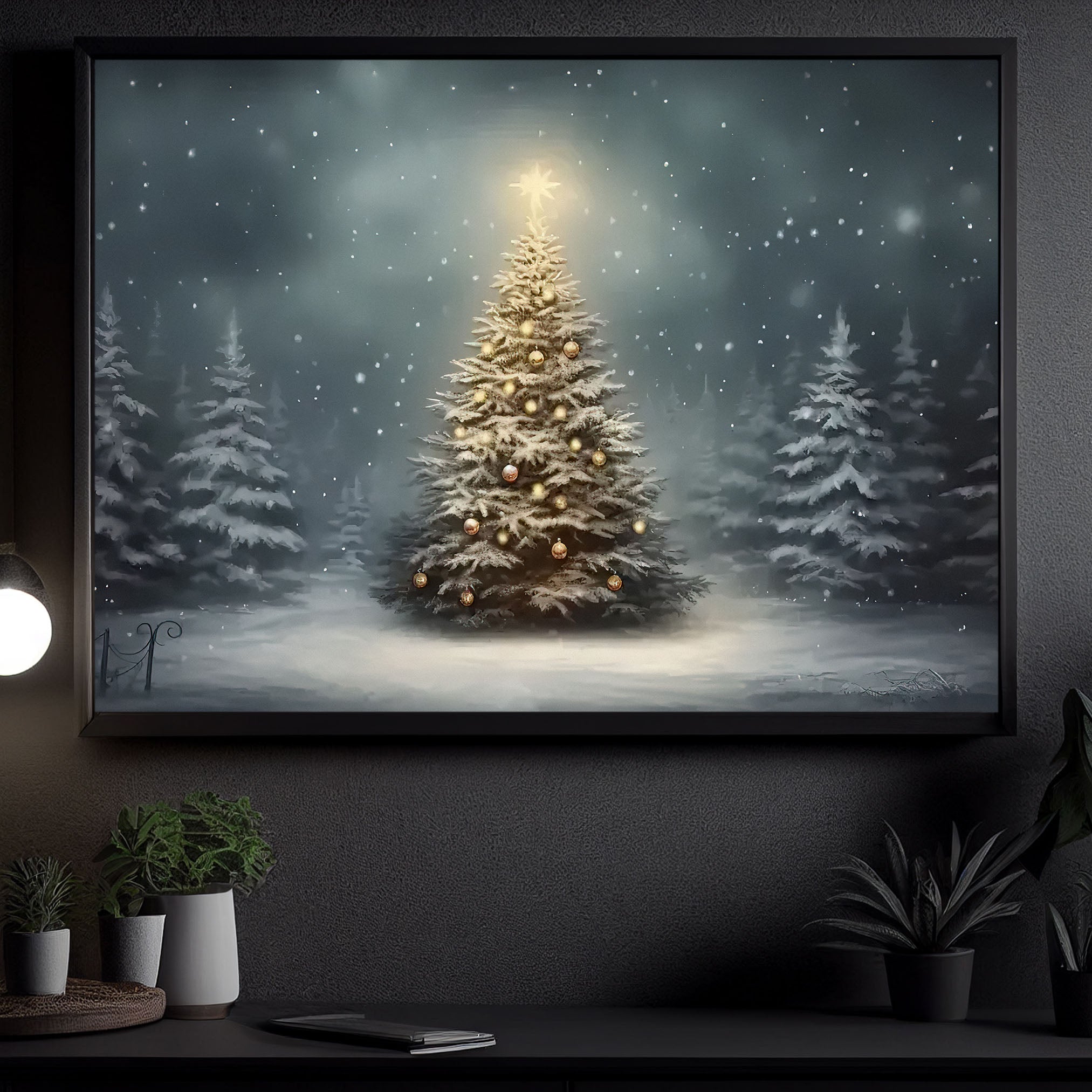 In The Forest Winter, Christmas Tree Canvas Painting, Xmas Wall Art De ...