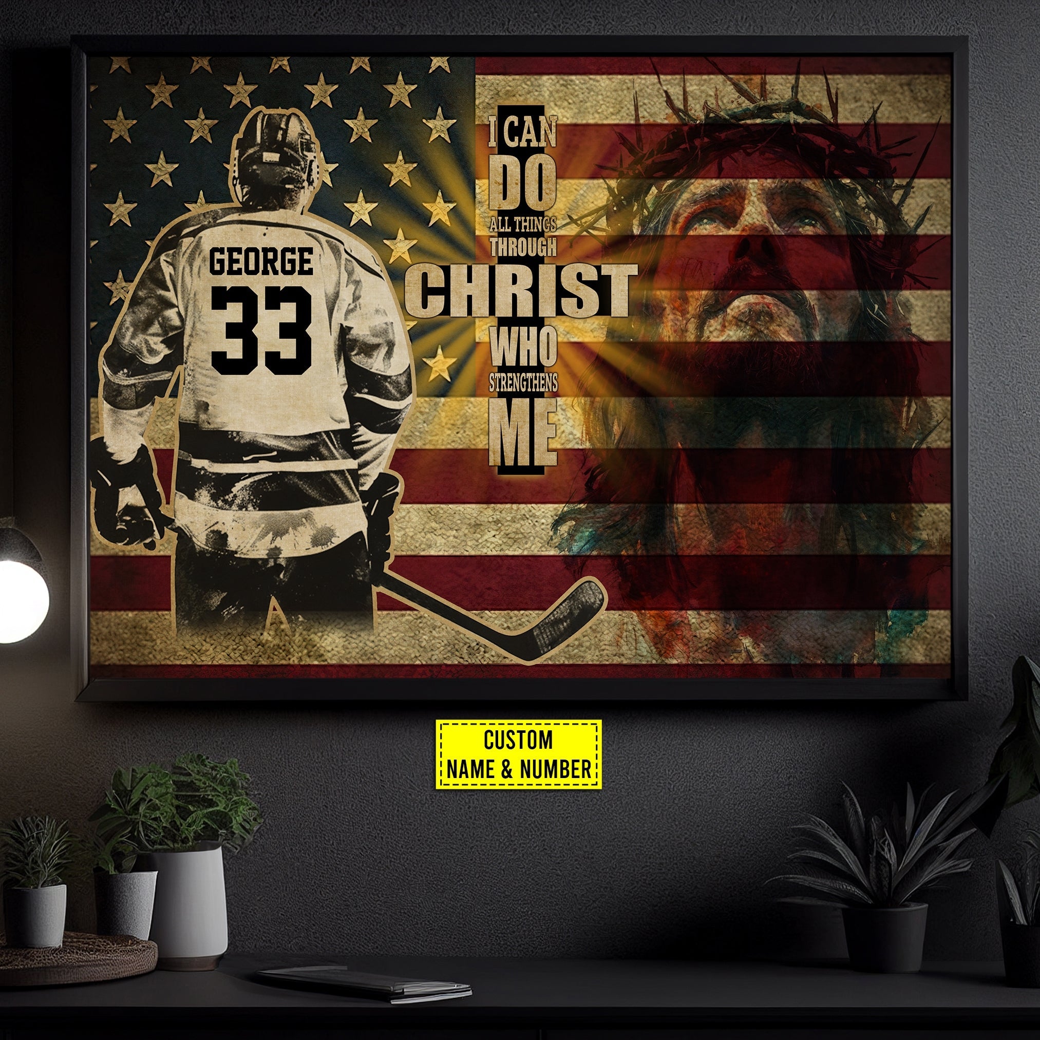 Personalized Motivational Hockey Canvas Painting, I Can Do All Things ...