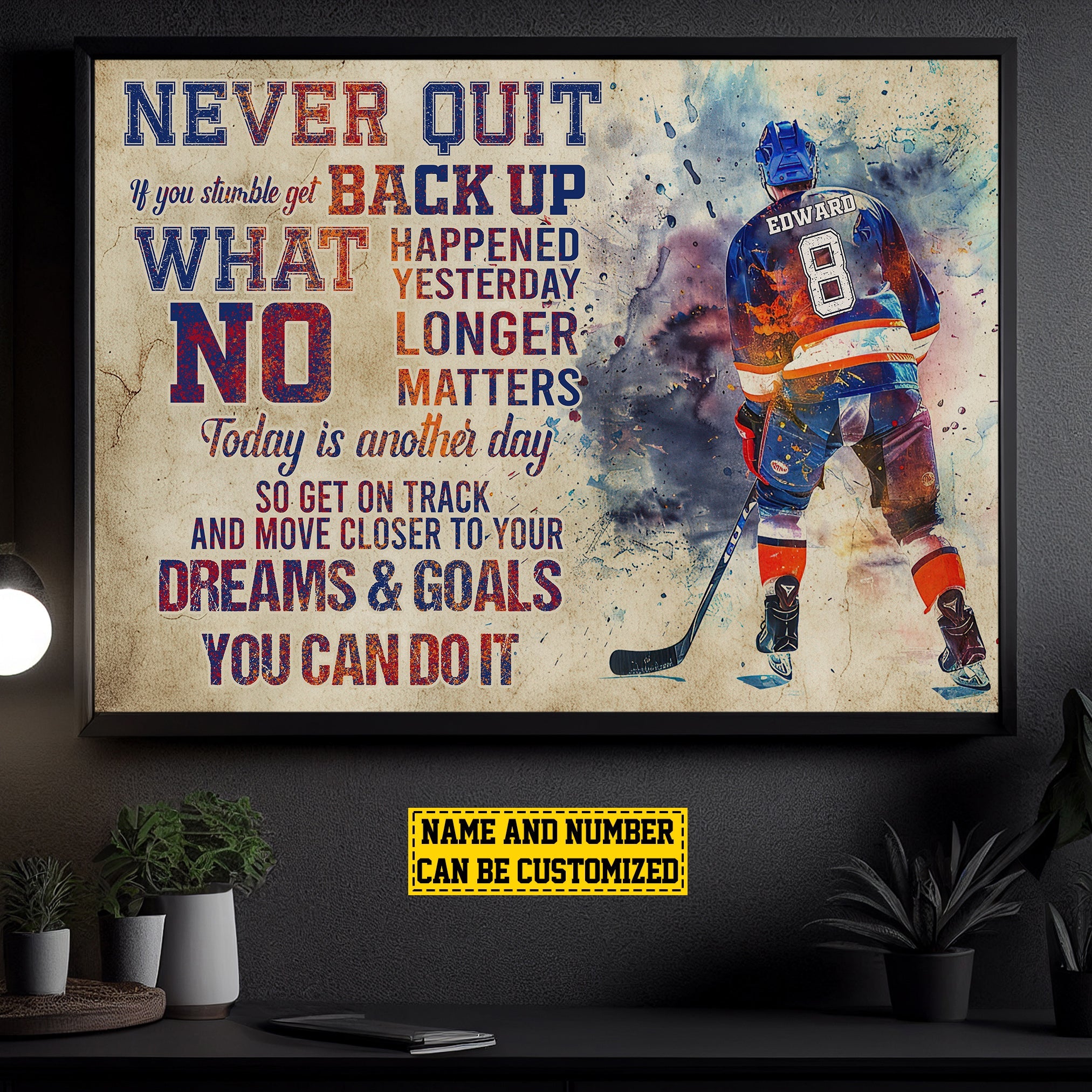 Never Quit Dream Goals You Can Do It, Personalized Motivational Hockey ...