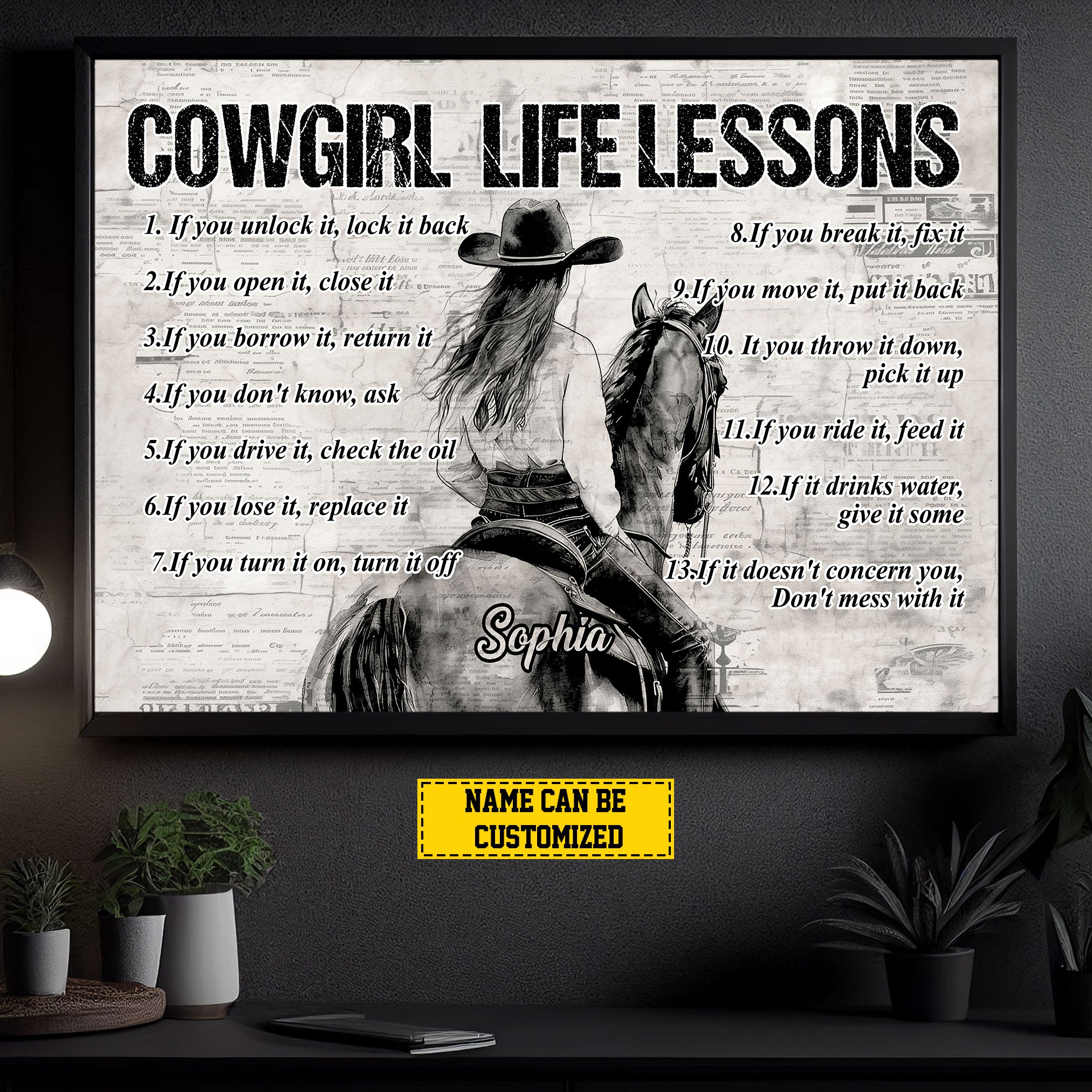 Personalized Motivational Cowgirl Canvas Painting, Cowgirl Life Lesson ...
