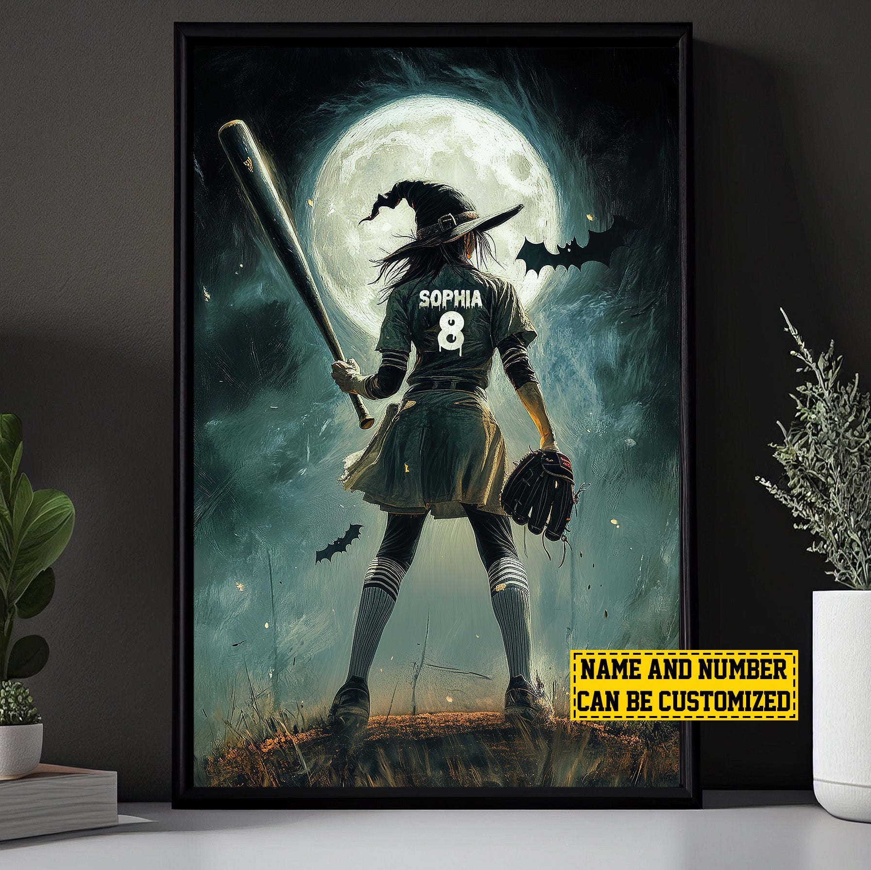 Personalized The Softball Witch Pitcher Canvas Painting, Spooky Season ...