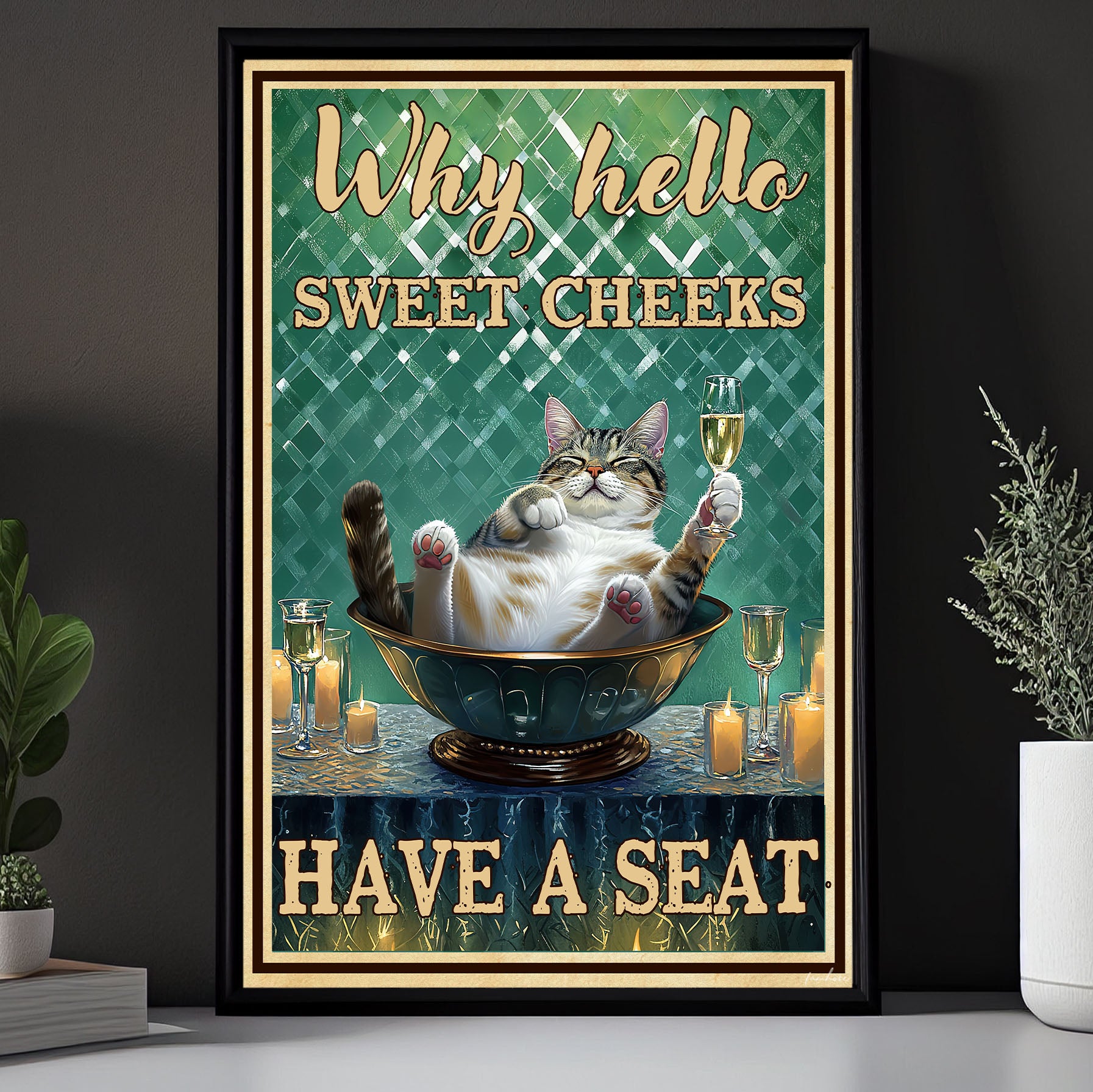 Why Hello Sweet Cheeks Canvas Painting, Funny Cat Wall Art Decor, Post ...