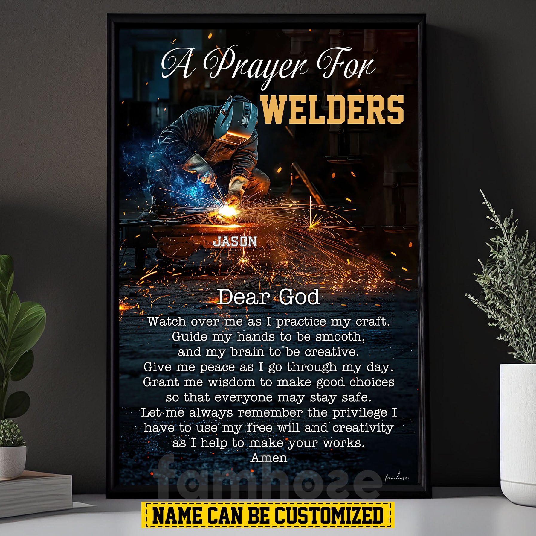 Personalized Welding Canvas Painting, A Prayer For Welders, Wall Art D ...