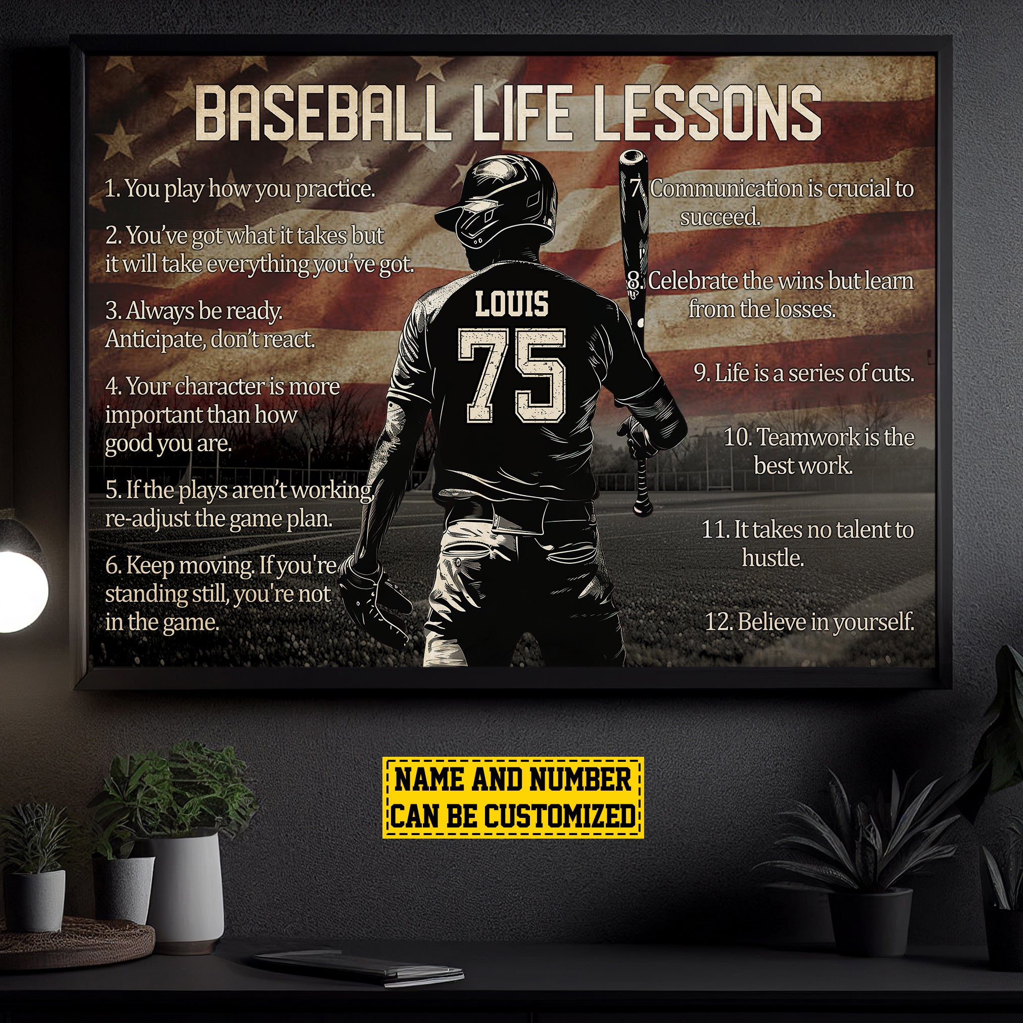 Baseball Life Lessons, Personalized Motivational Baseball Boy USA Flag ...