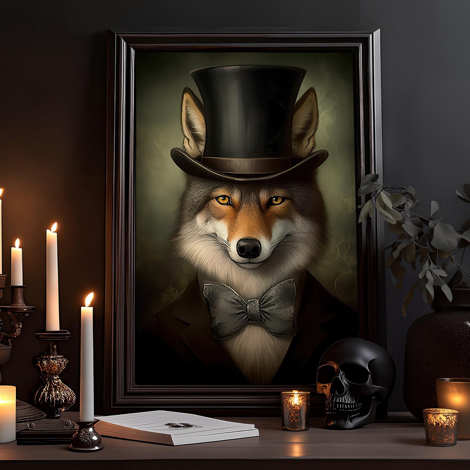 Victorian Wolf In Suit Portrait, Gothic Canvas Painting, Victorian Ani ...