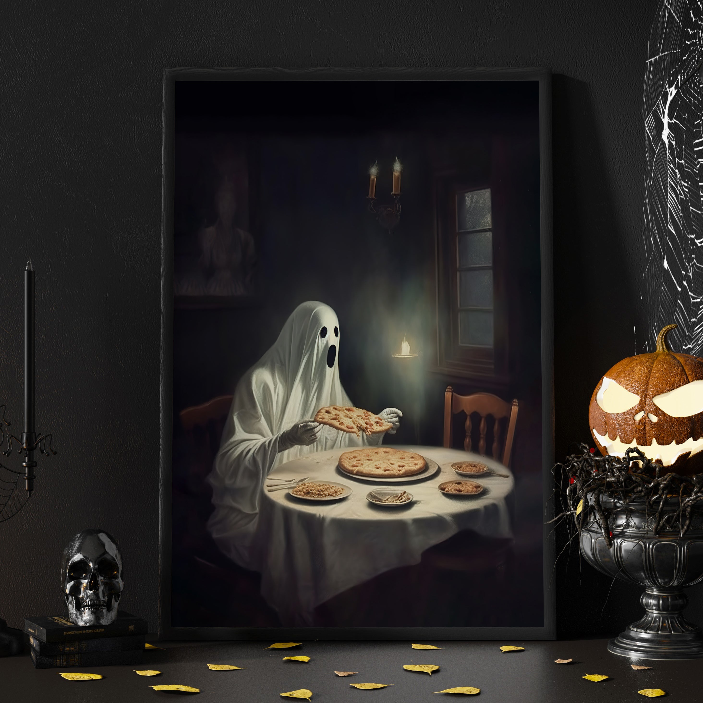 The Ghost Has Dinner Gothic Canvas Wall Art - Vintage Ghost Poster Hal ...