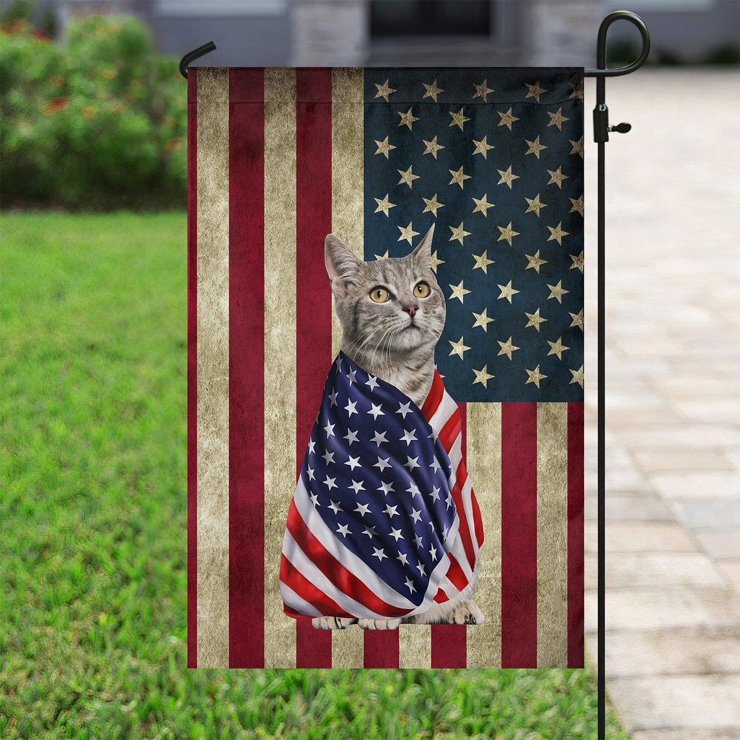 Cat American Flag, Cat Is Wearing A USA Flag July 4th Gift For Cat Lov ...