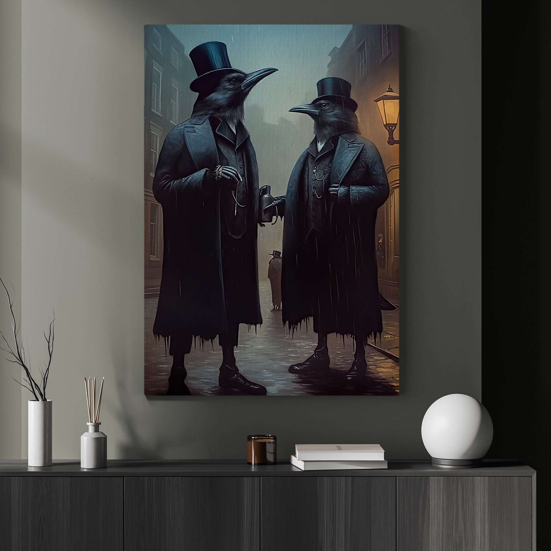 Funny Couple Raven In Suit, Victorian Raven Canvas Painting, Victorian ...