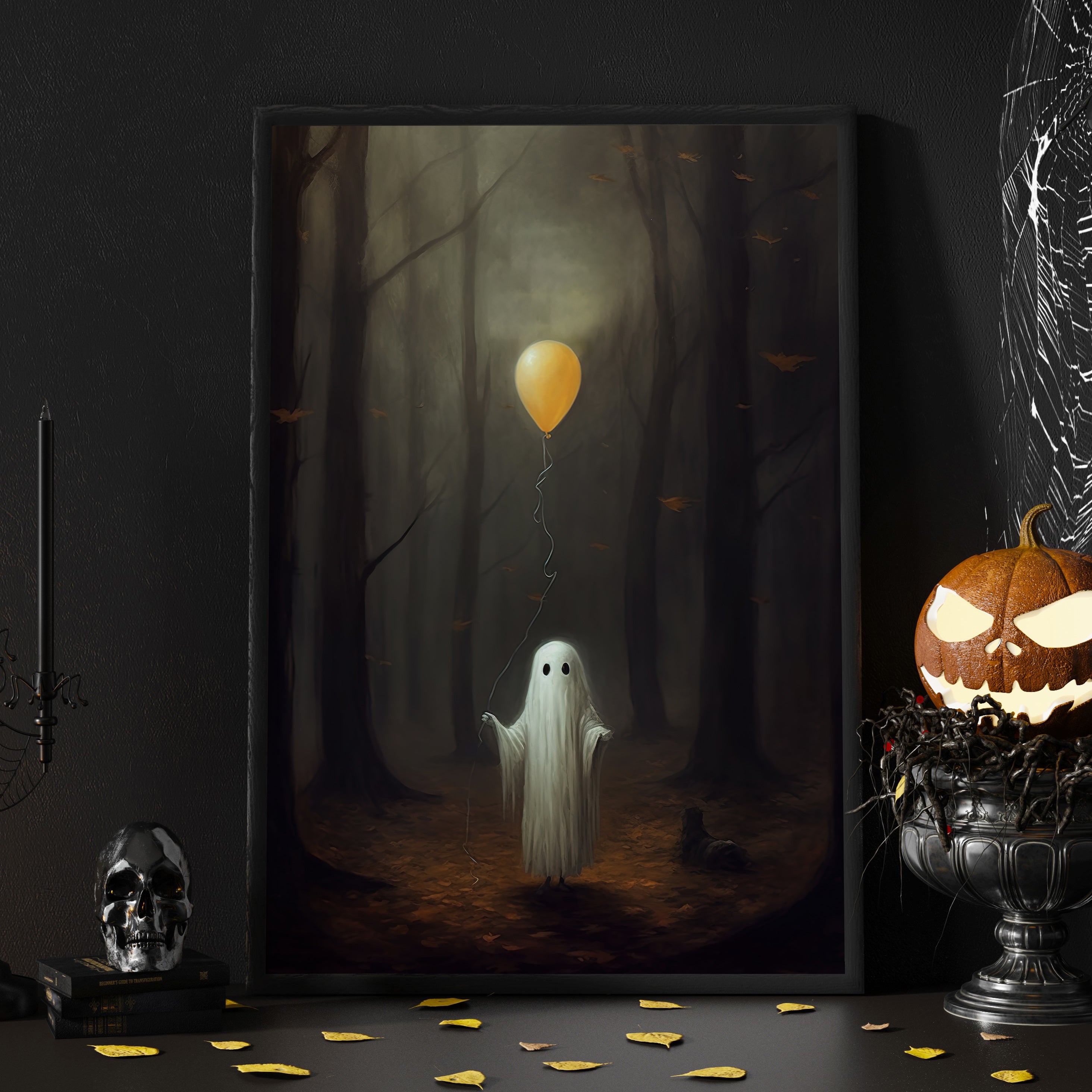 Baby Ghost Hold Balloon Halloween Canvas Painting, Wall Art Decor - Da ...