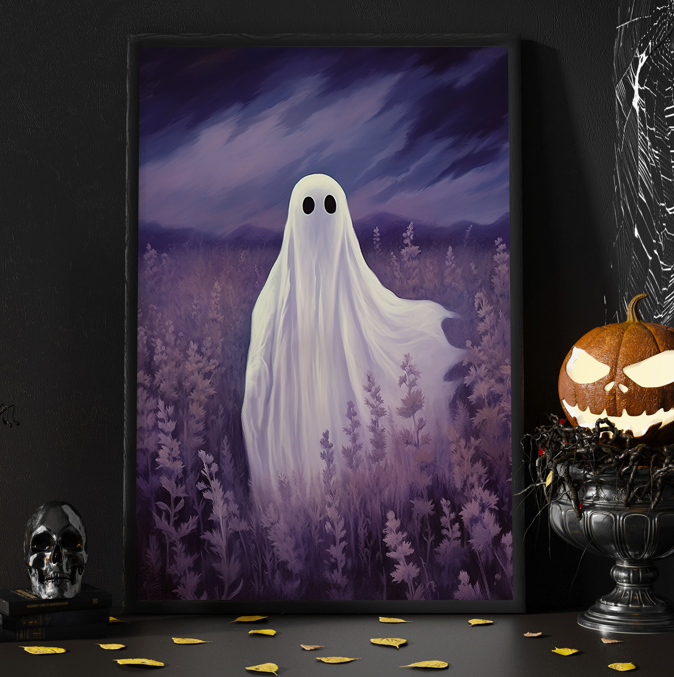 Vintage Ghost In Lavender Field Canvas Art Print - Dark Surreal Ghost ...