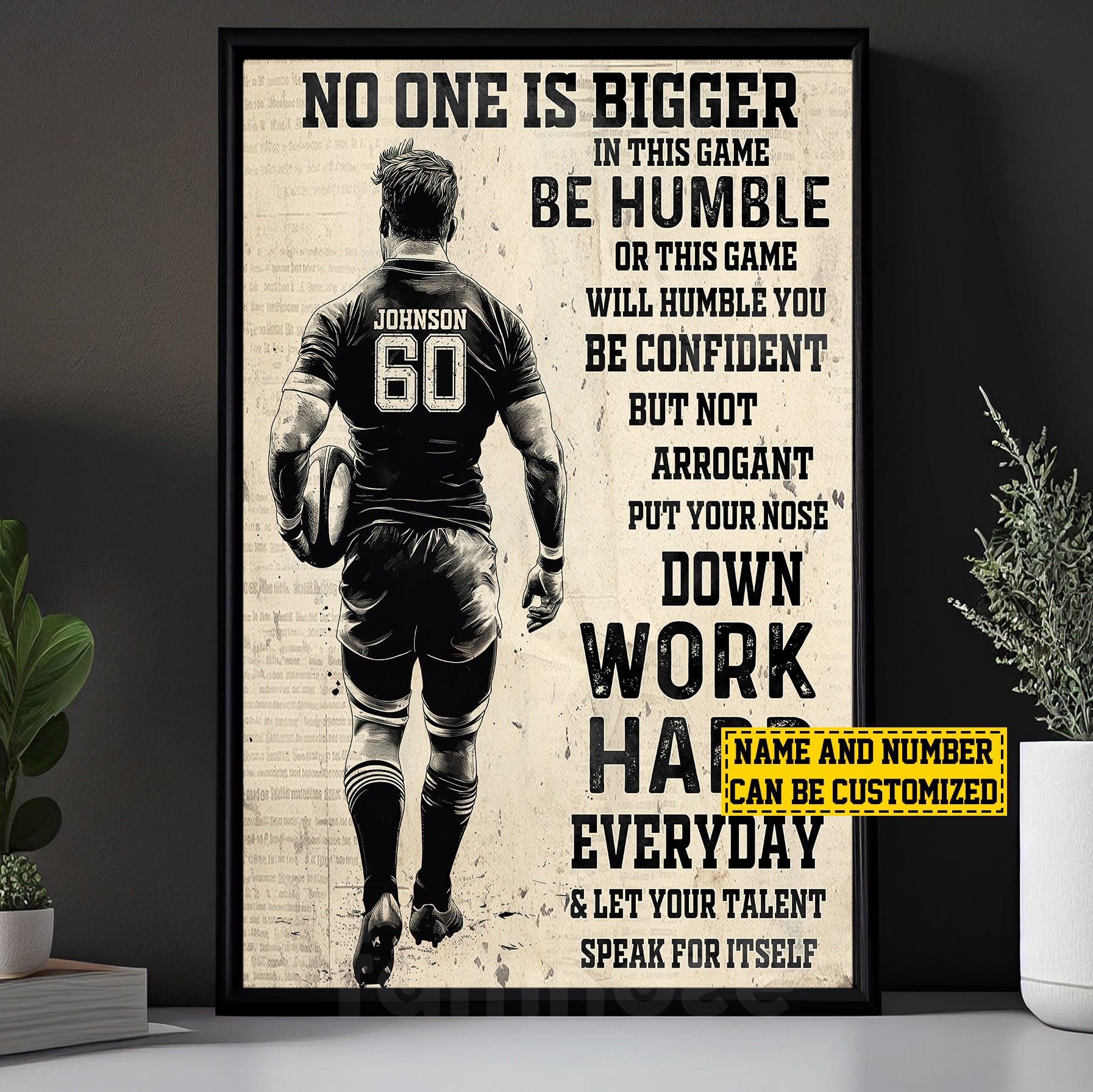 Personalized Motivational Rugby Boy Canvas Painting, Work Hard Everyda ...