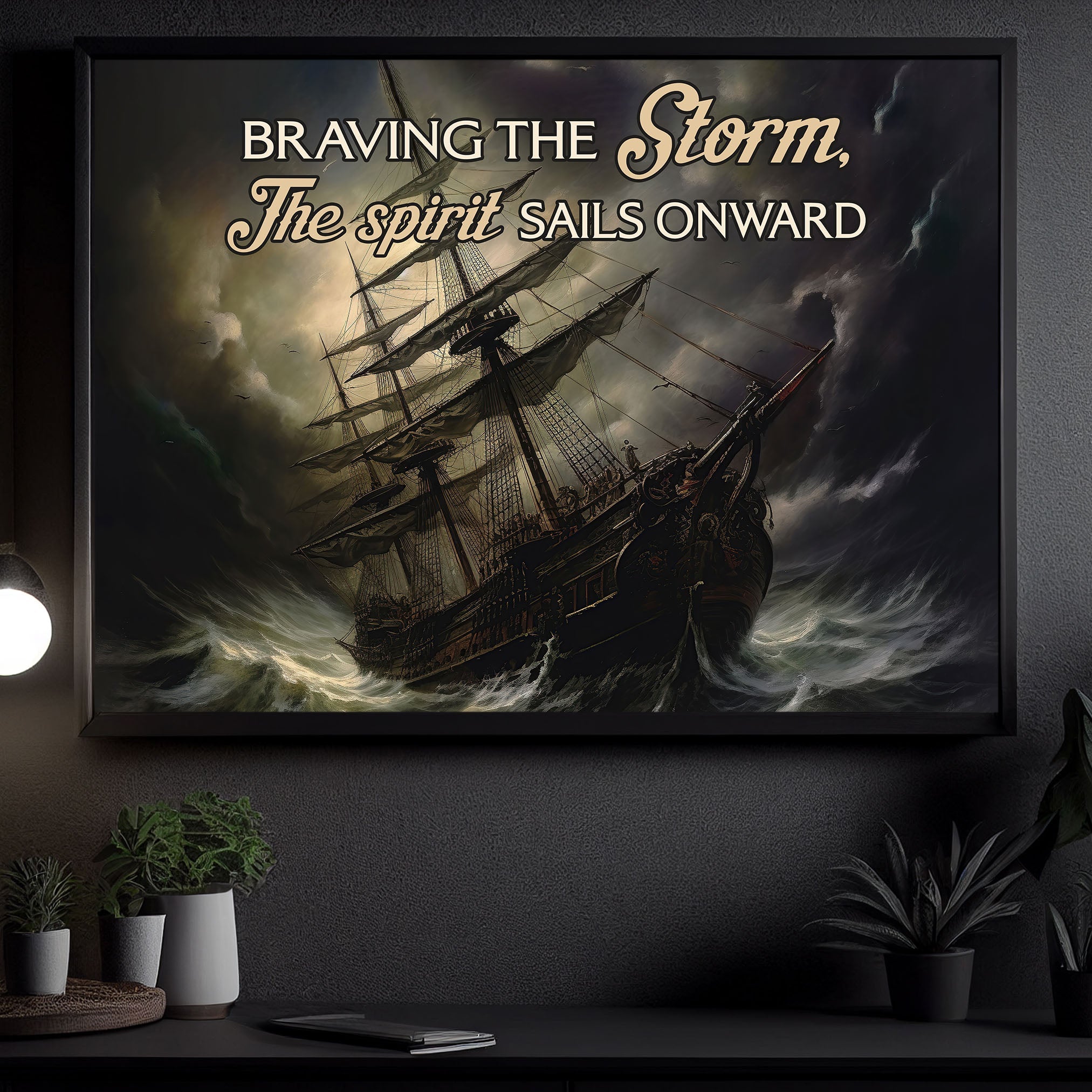 Braving The Storm The Spirit Sails Onward, Boat Canvas Painting, Wall ...