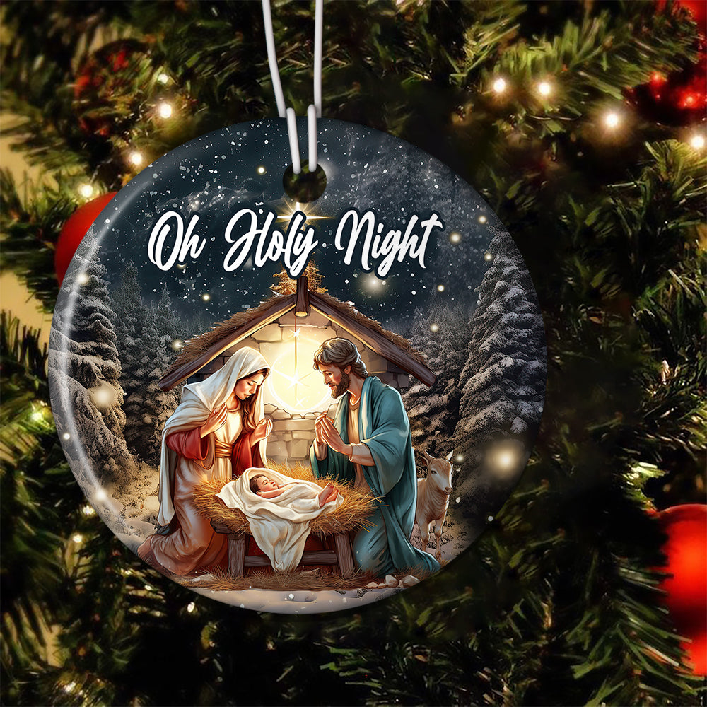 Oh Holy Night, Nativity Scene Circle Ceramic Ornament Christmas Gift ...