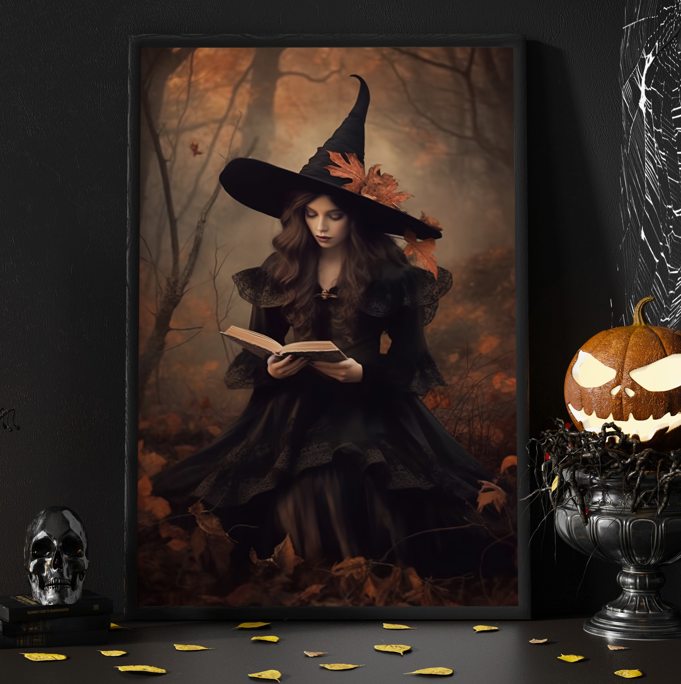 Romantic Witch Reading Book In Forest Vintage Gothic Wall Art Print ...
