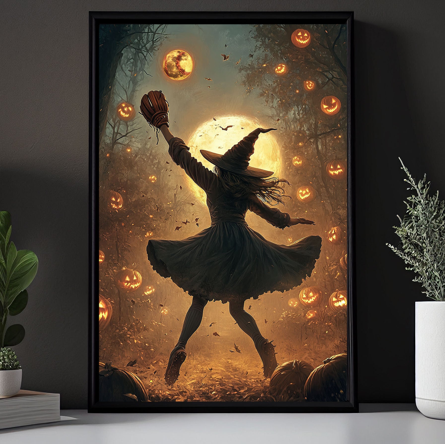 Witch’s Cursed Catch, Softball Canvas Painting, Spooky Season Wall Art ...
