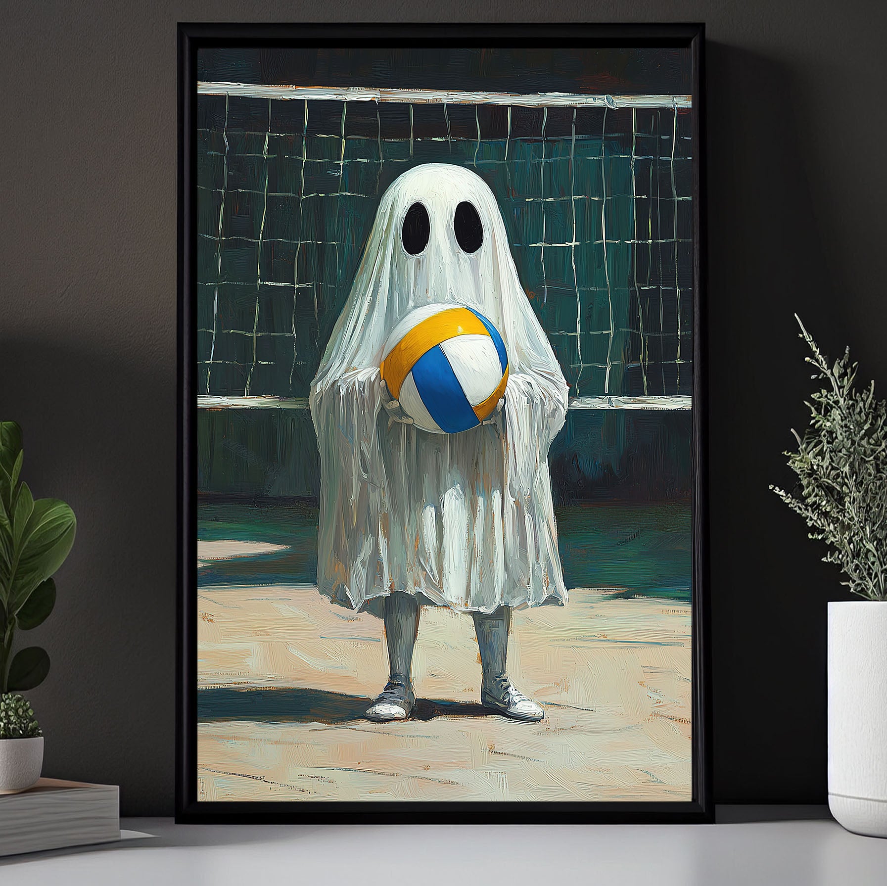 Ghost Plays Volleyball Canvas Painting, Spooky Season Wall Art Decor ...