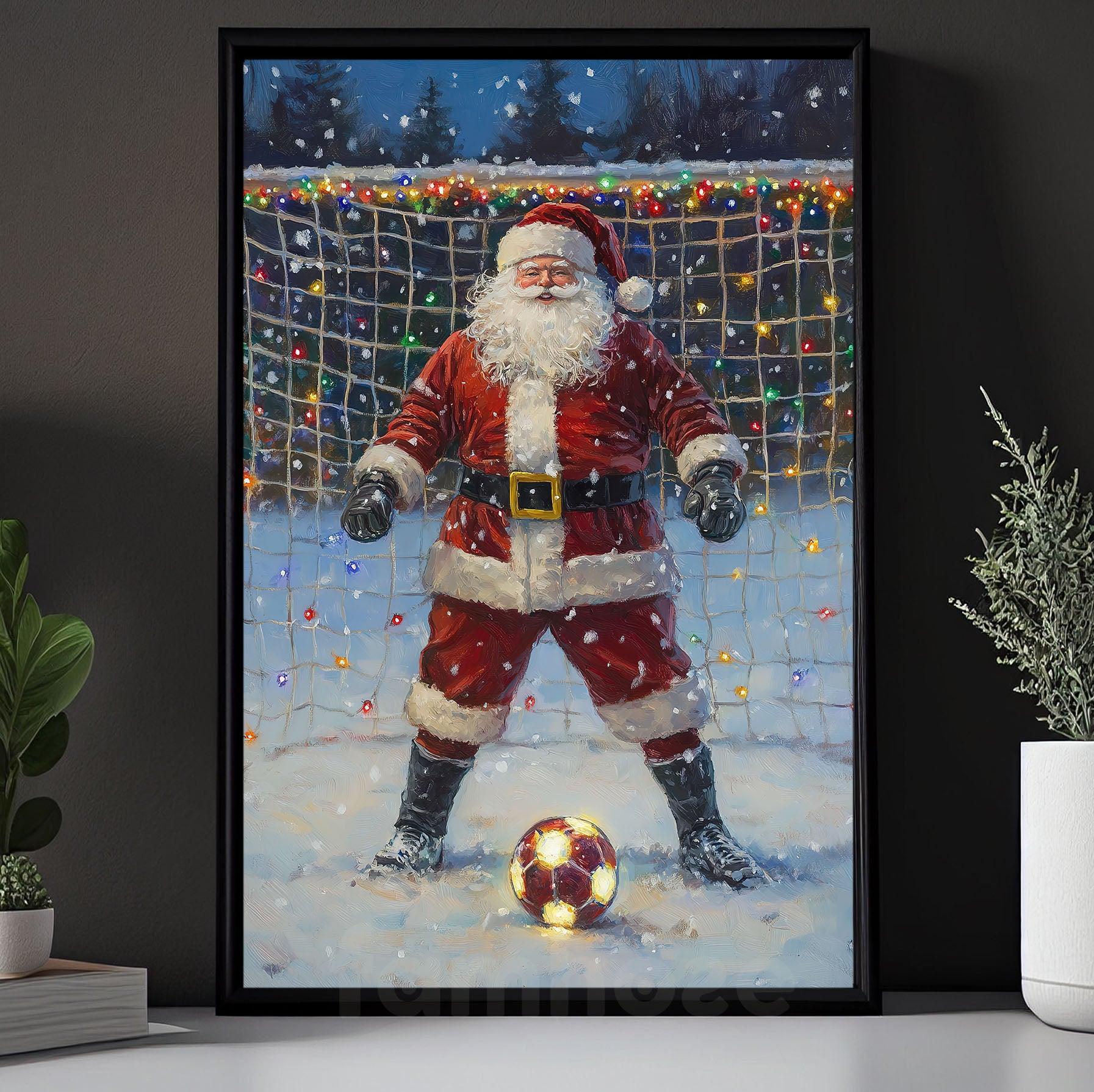 Funny Christmas Santa Claus As A Goalie Canvas Painting, Sports Wall A ...