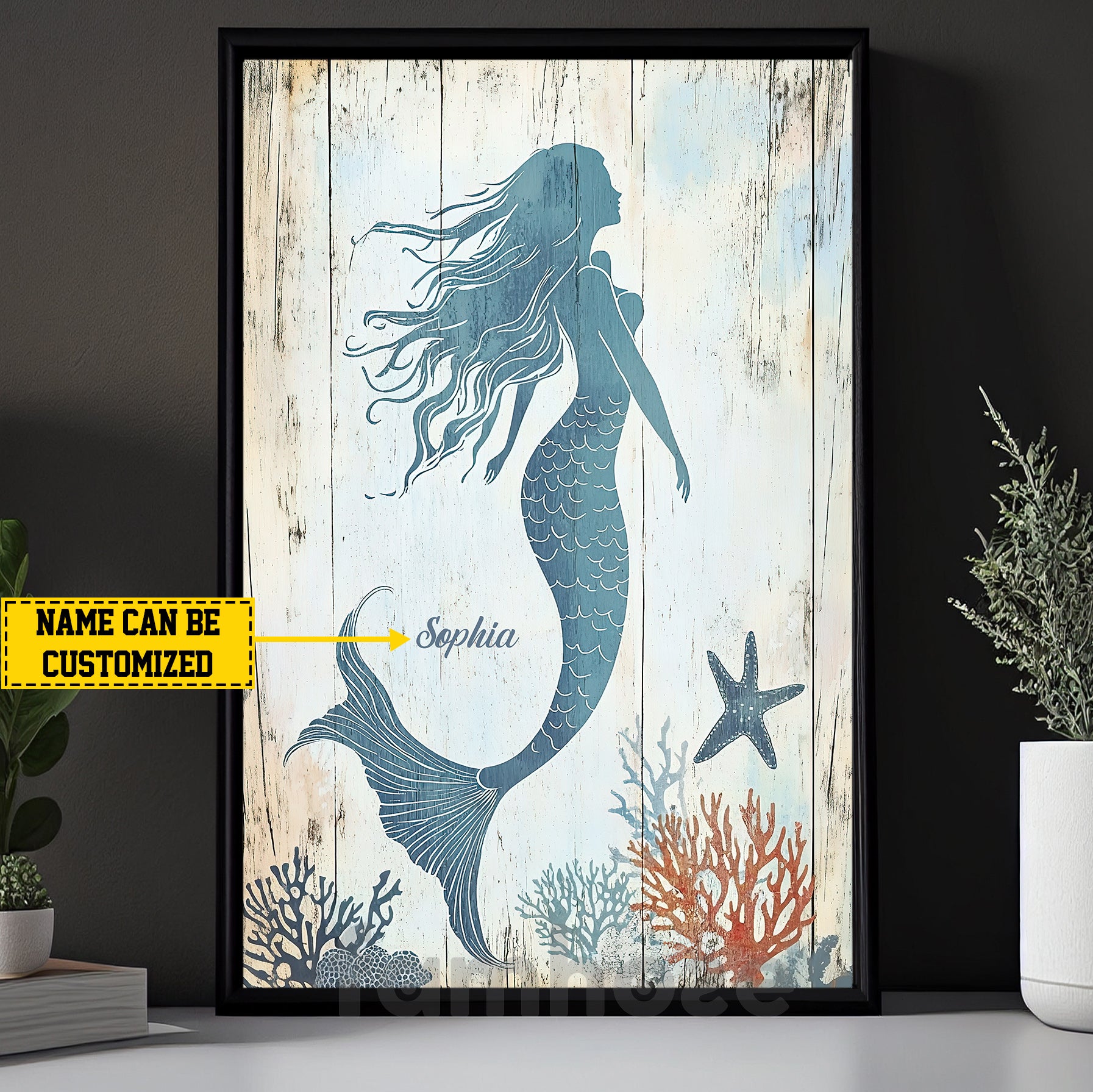 Personalized Mermaid Canvas Painting, Whimsical Mermaid Silhouette, Wa ...