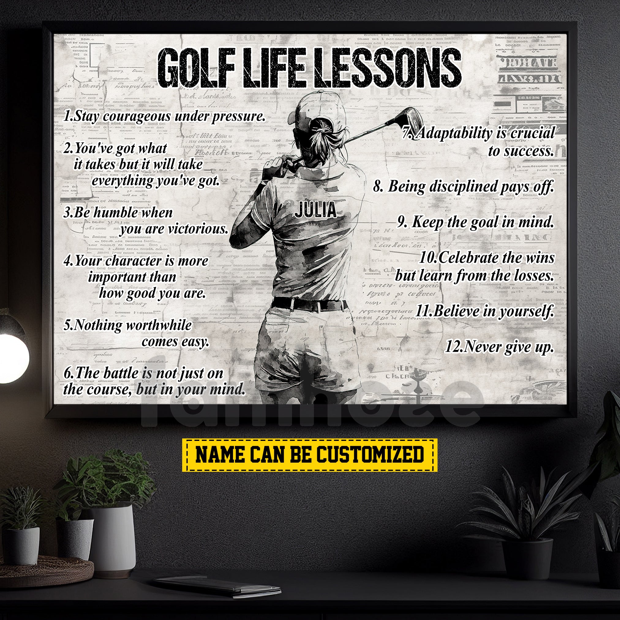 Motivational Personalized Golf Girl Canvas Painting, Golf Life Lessons ...