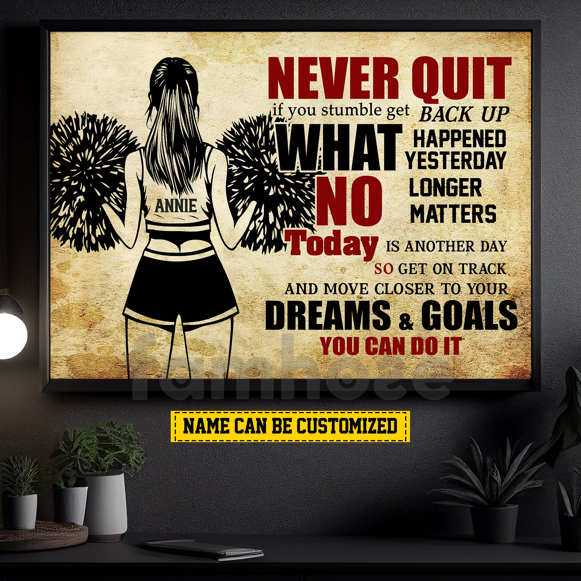 Motivational Personalized Cheerleading Girl Canvas Painting, Never Qui ...