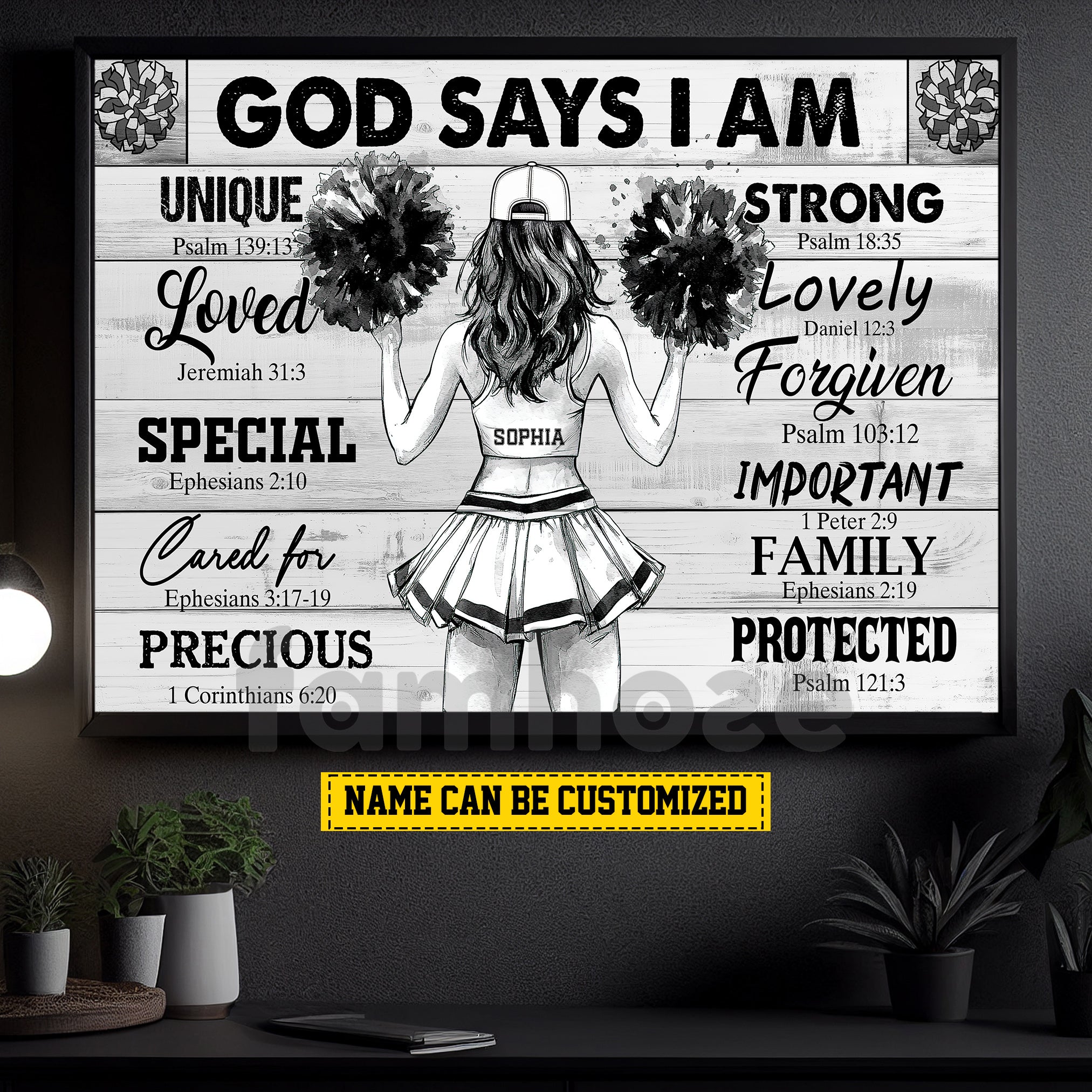 Personalized Cheerleading Girl Canvas Painting, God Says I Am Wall Art ...