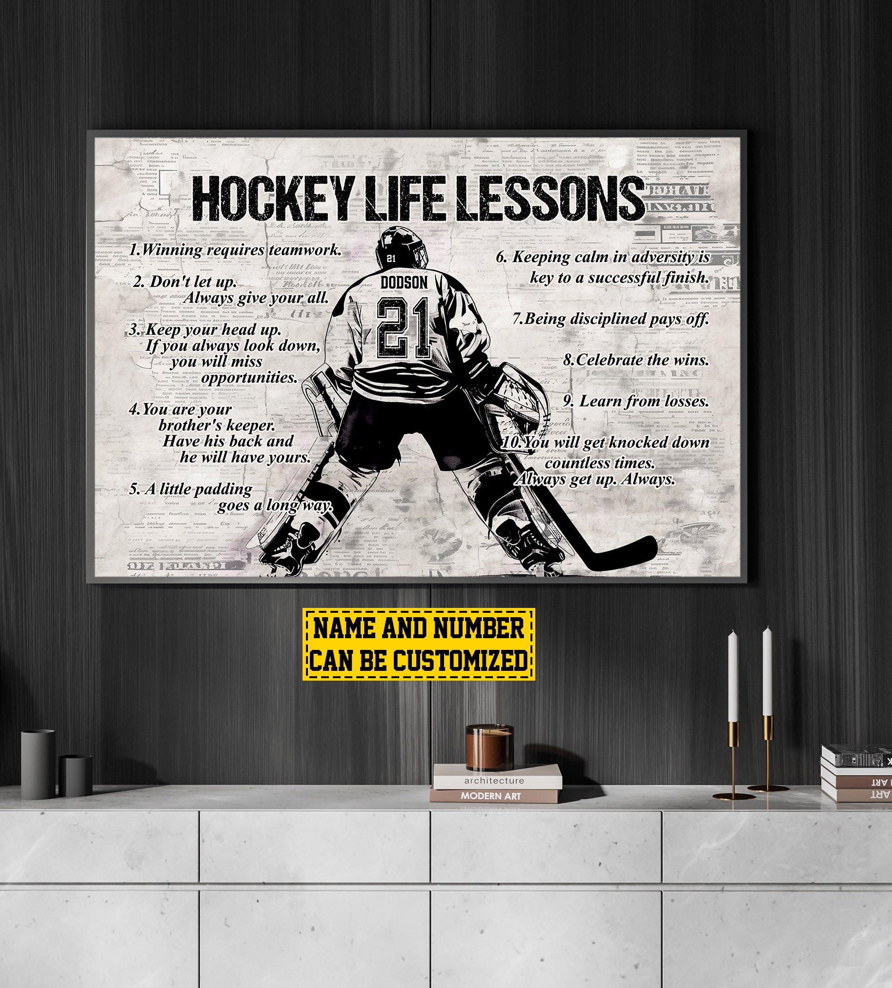 Hockey Life Lessons, Personalized Motivational Goaltender Hockey Canva ...