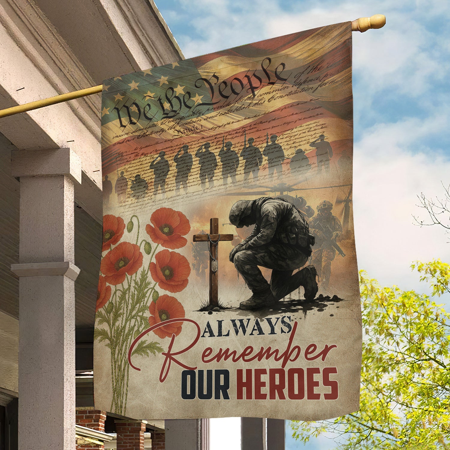 Veterans Day Garden & House Flag, Always Rememver Our Heroes USA Flag ...