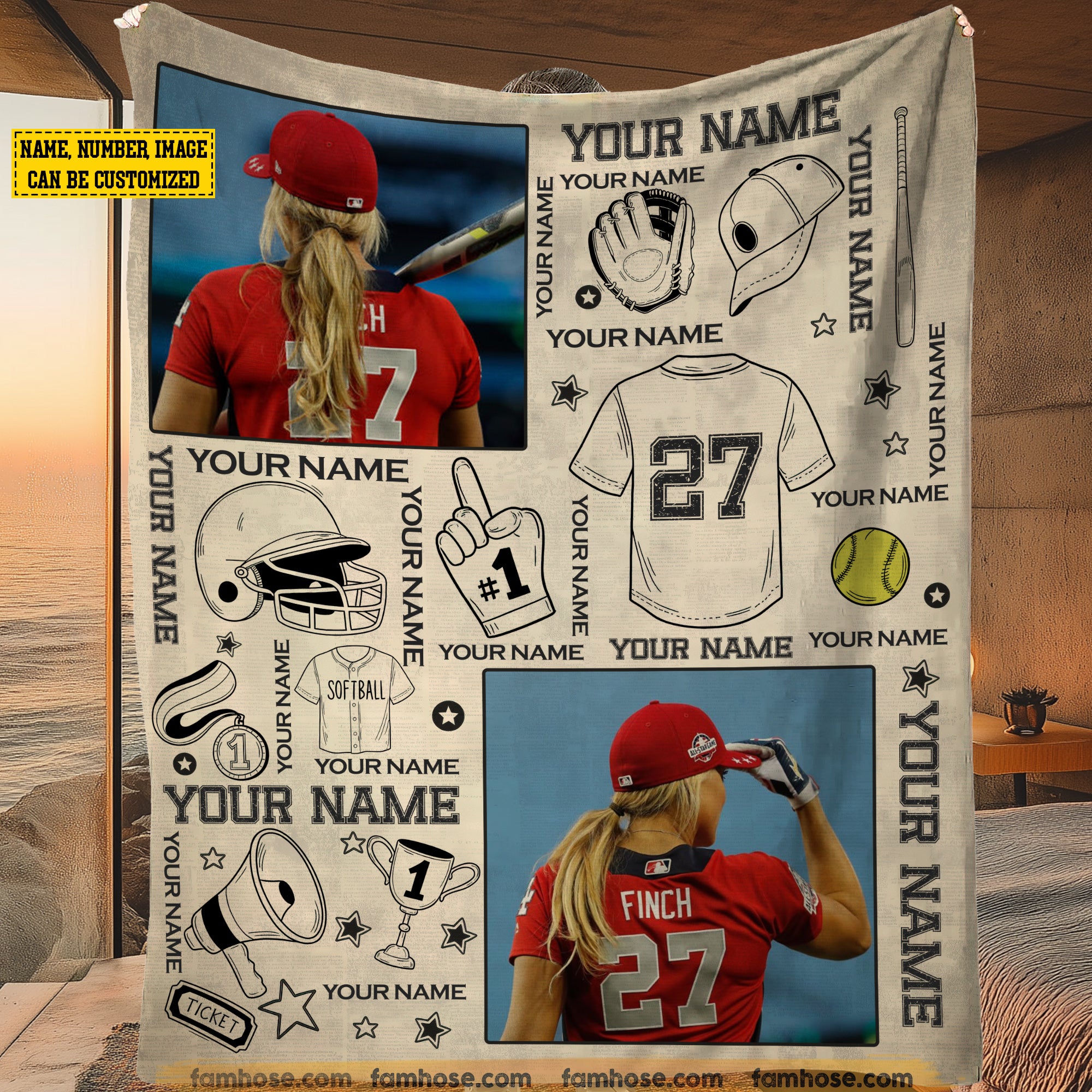 Personalized Softball Girl Fleece Blanket, Beyond the Dugout Sport Wov ...