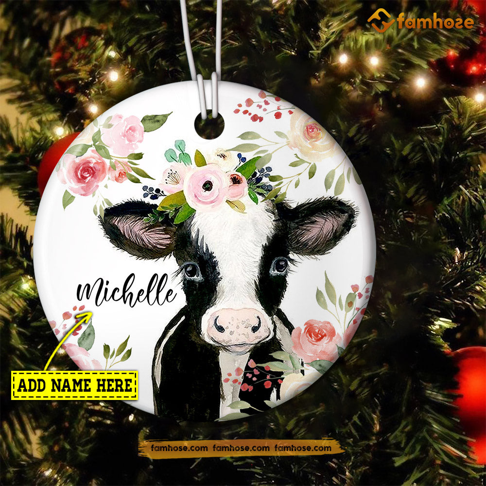 Cute Christmas Cow Ornament, Baby Cow With Flower Gift For Cow Lovers ...
