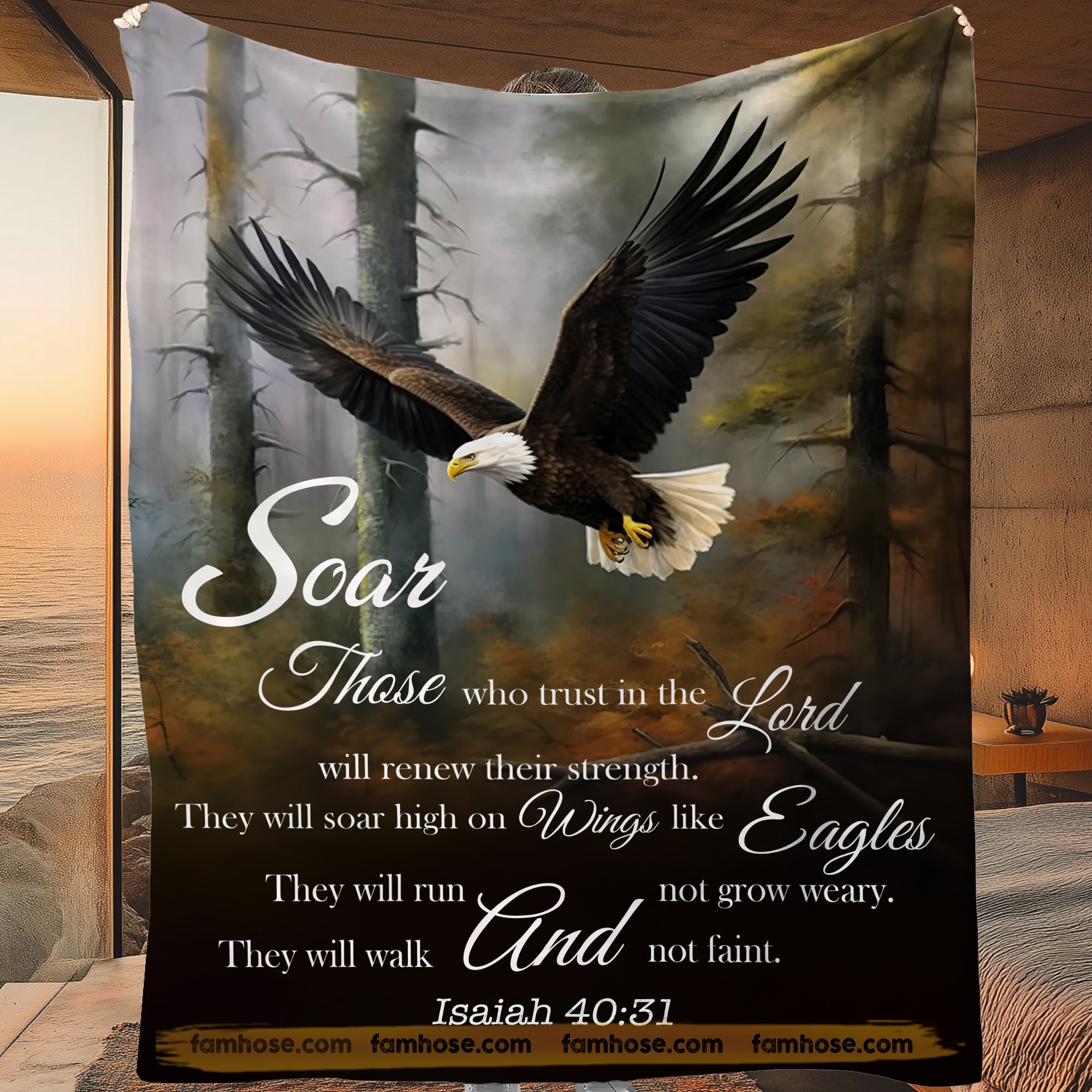 Eagle Fleece Blanket, Scar Those Who Trust In The Lord Woven Blanket ...