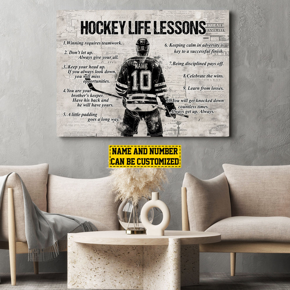 Hockey Life Lessons, Personalized Motivational Hockey Canvas Painting ...