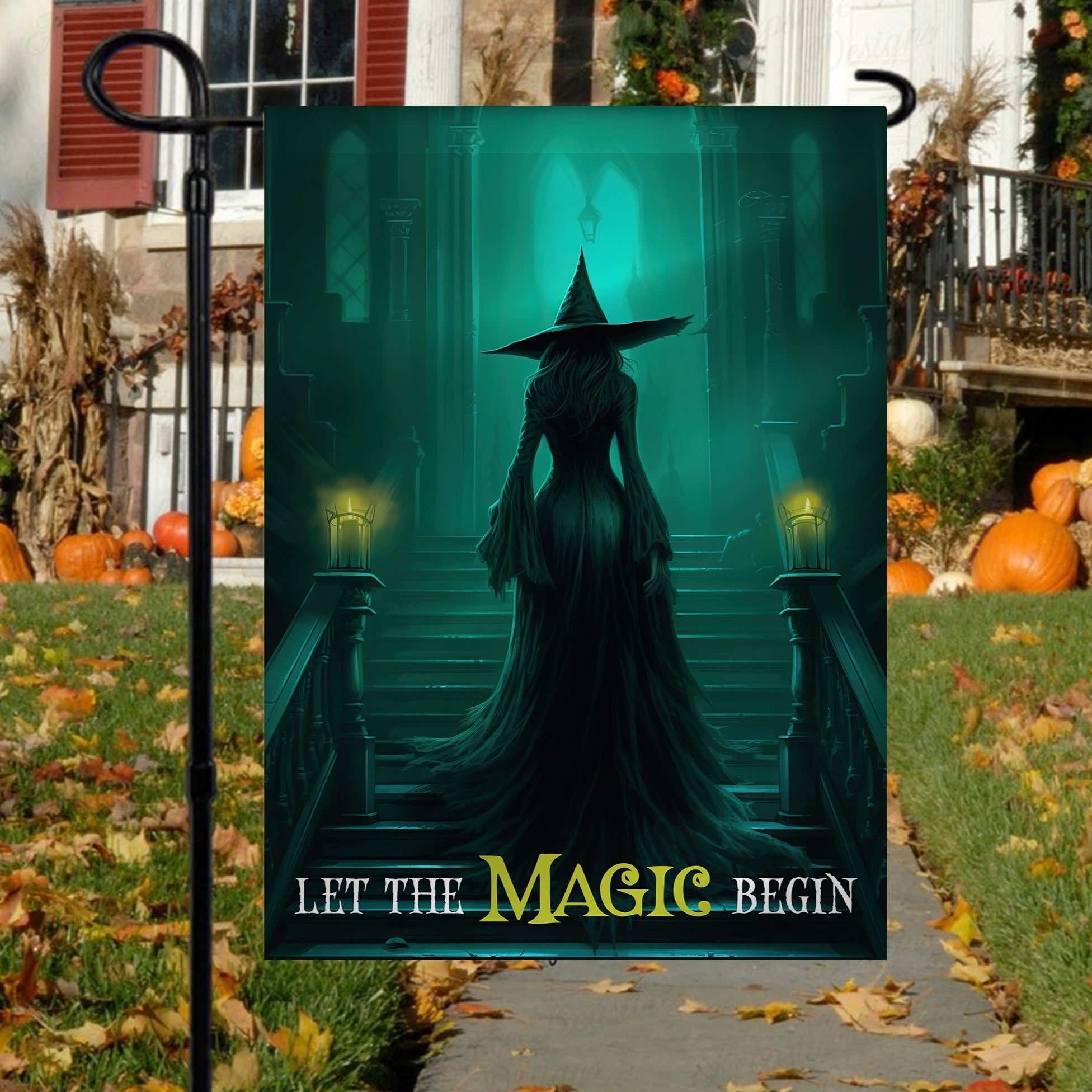 Halloween Witch Flag, Let The Magic Begin Witch On The Stairs, Flag Gi ...