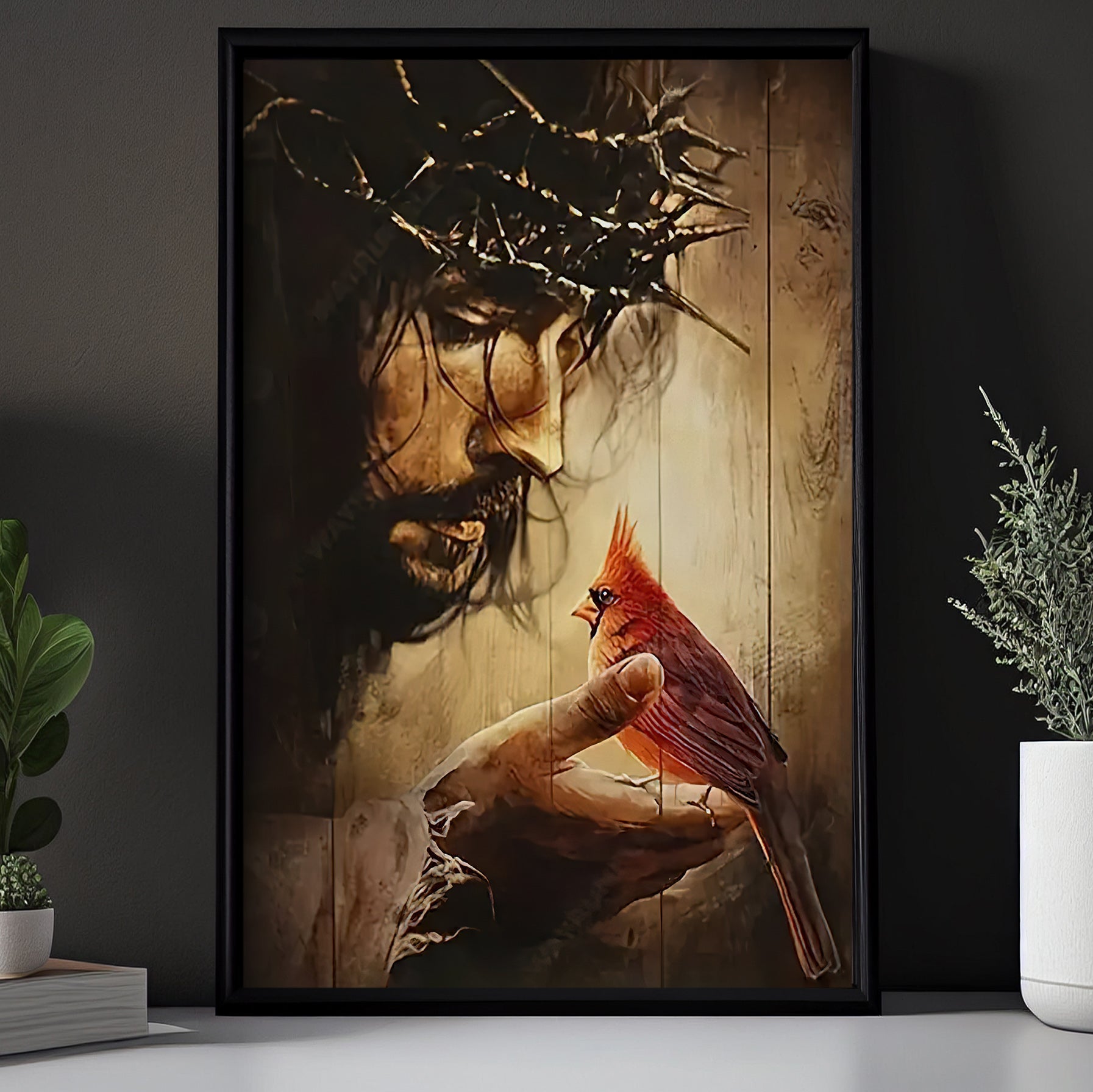 Jesus And Red Cardinals, Cardinal Bird Canvas Painting, Jesus Wall Art ...
