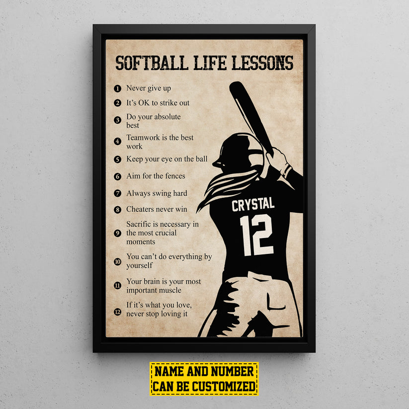 Never Give Up Softball Life Lessons, Personalized Motivational Softbal ...