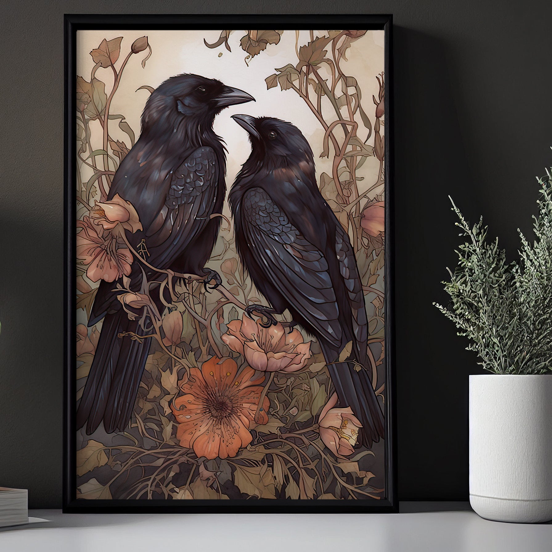 Couple Crows Of Love Vintage Canvas Wall Art - Gothic Raven Poster Gif ...