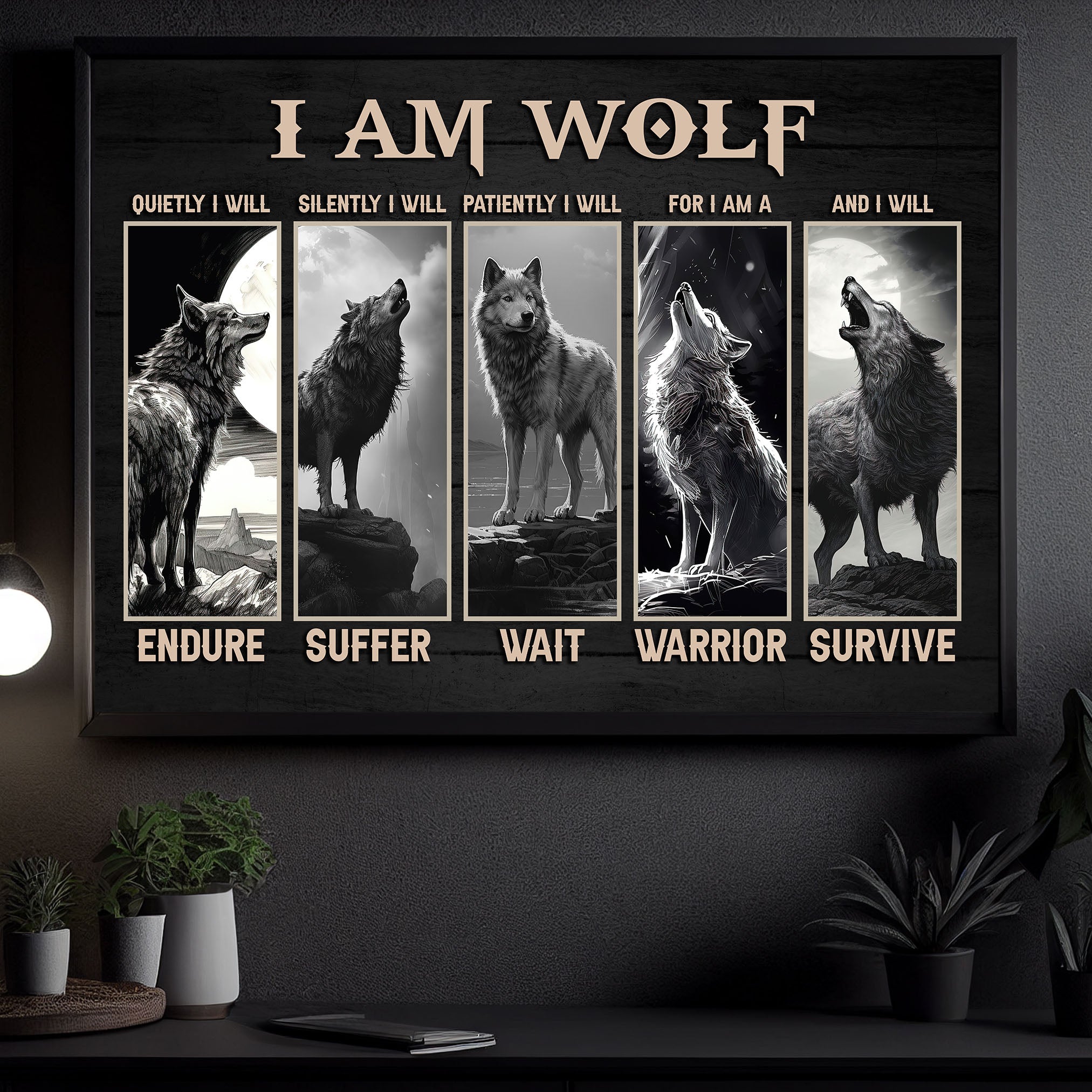 I Am Wolf Suffer Warrior Survive, Motivational Canvas Painting, Inspir ...