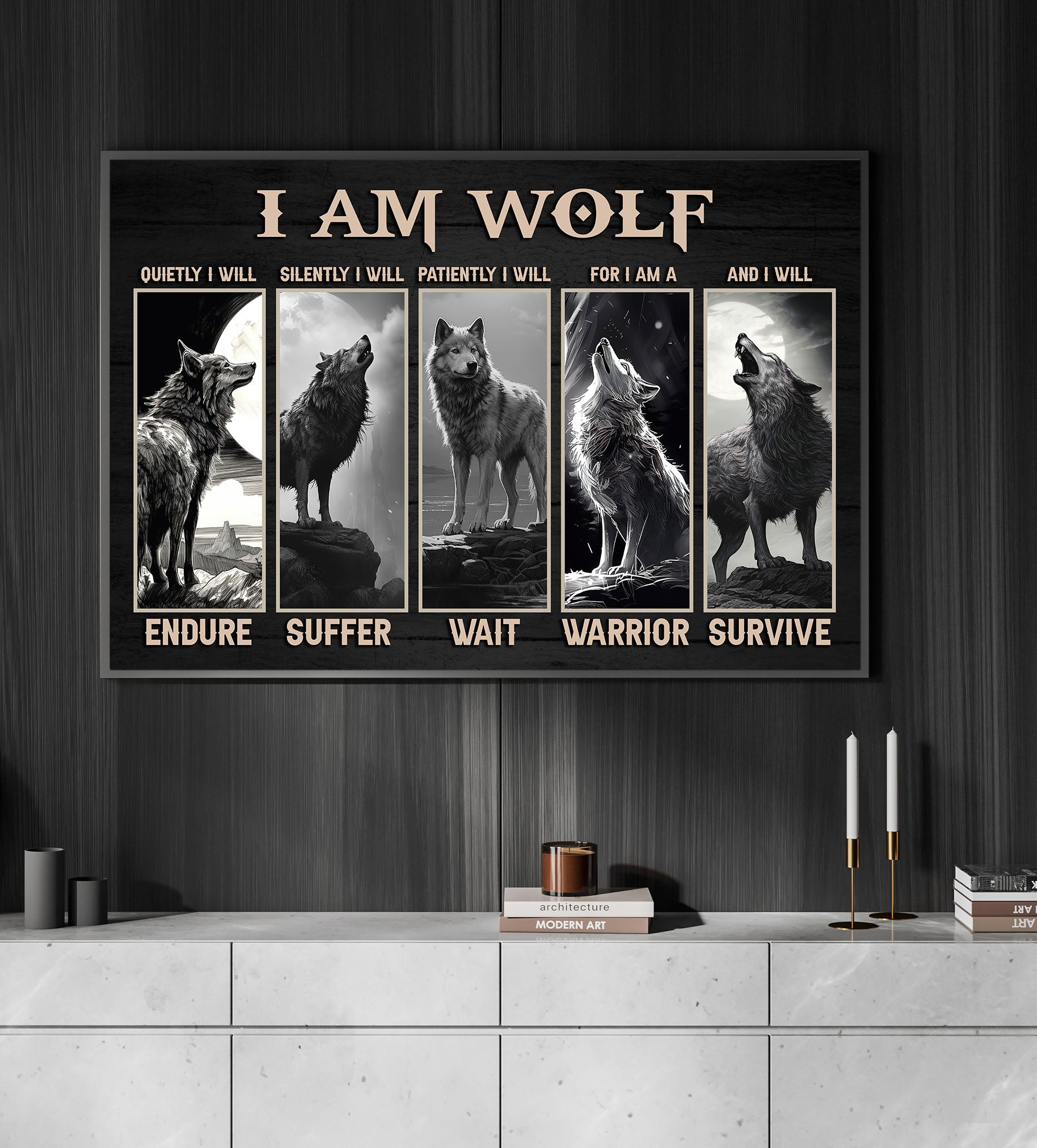 I Am Wolf Suffer Warrior Survive, Motivational Canvas Painting, Inspir ...