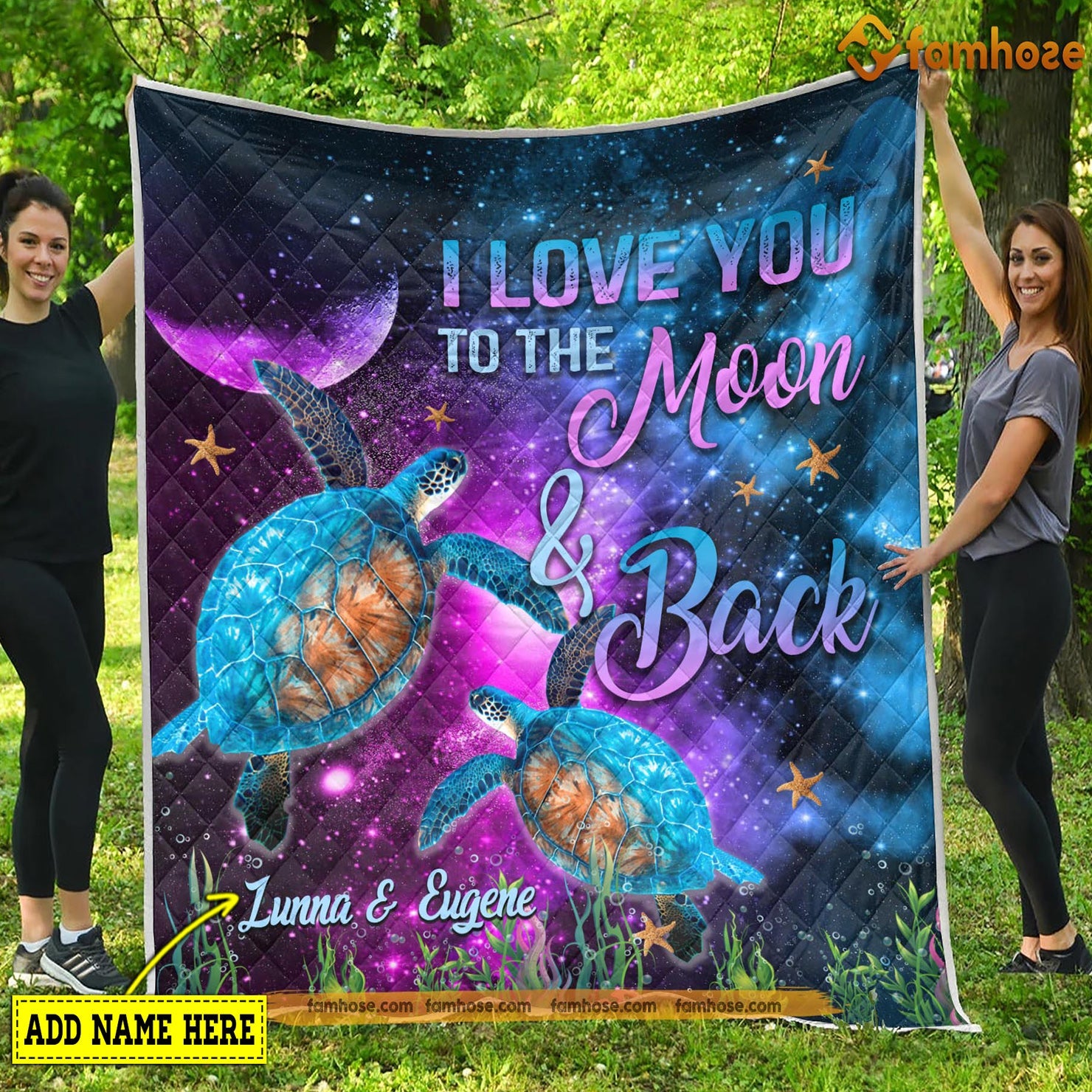 Personalized Turtle Blanket, I Love You To The Moon Back Turtle Fleece ...