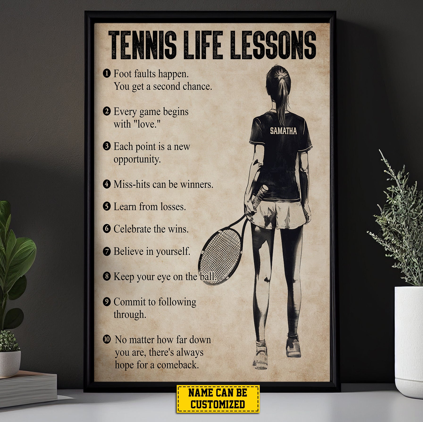 Tennis Life Lessons, Motivational Tennis Girl Canvas Painting, Inspira ...