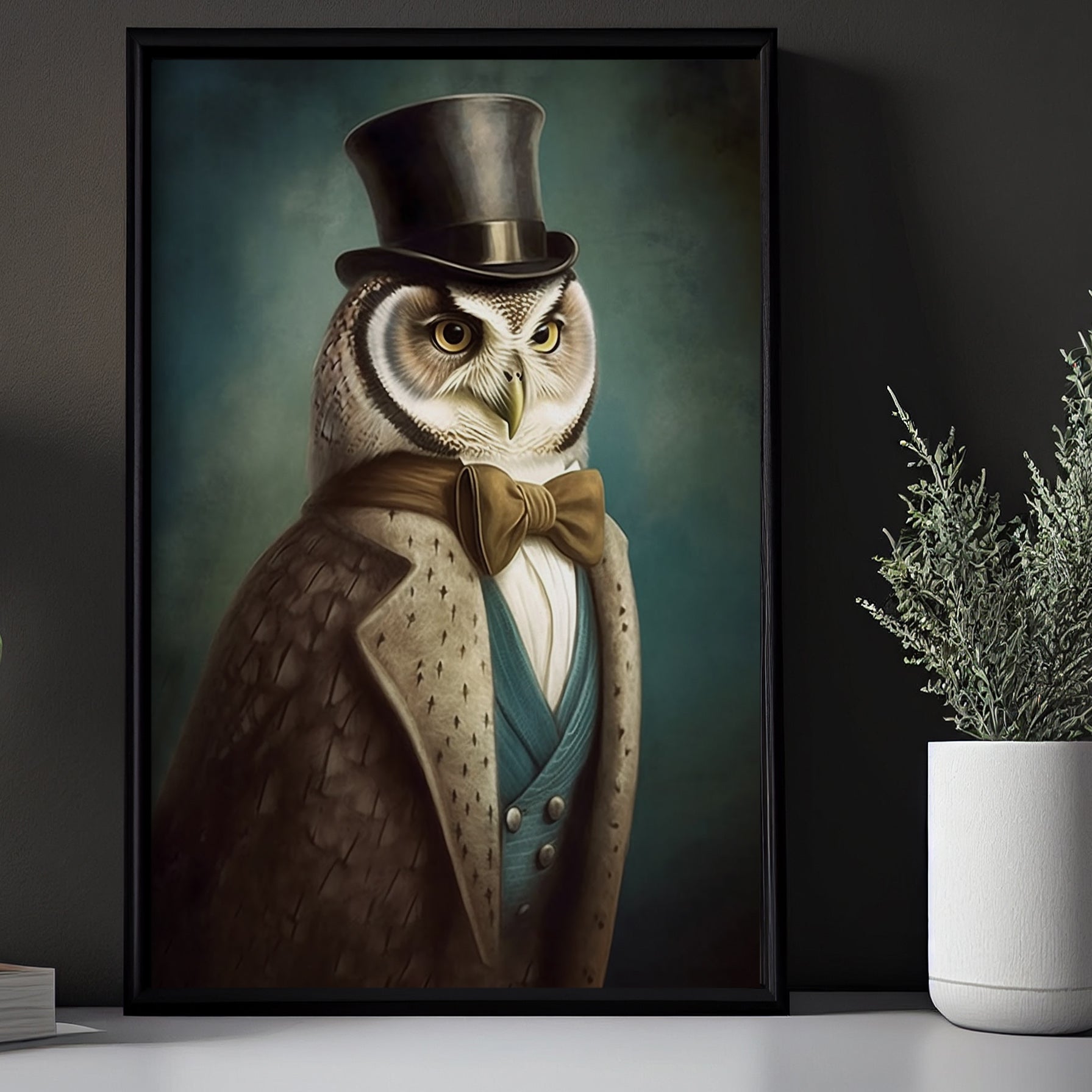 Gentleman Owl In Suit, Dark Animal Gothic Canvas Painting, Wall Art De ...