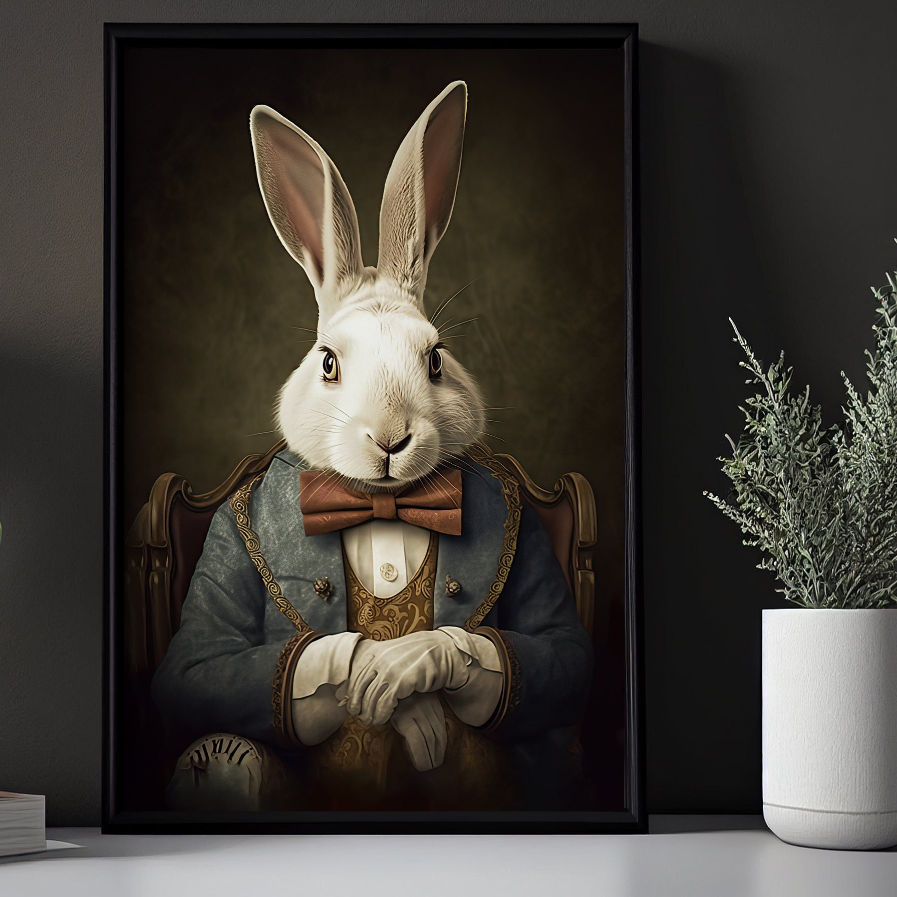 Victorian Rabbit In Suit, Gothic Canvas Painting, Victorian Animal Wal ...