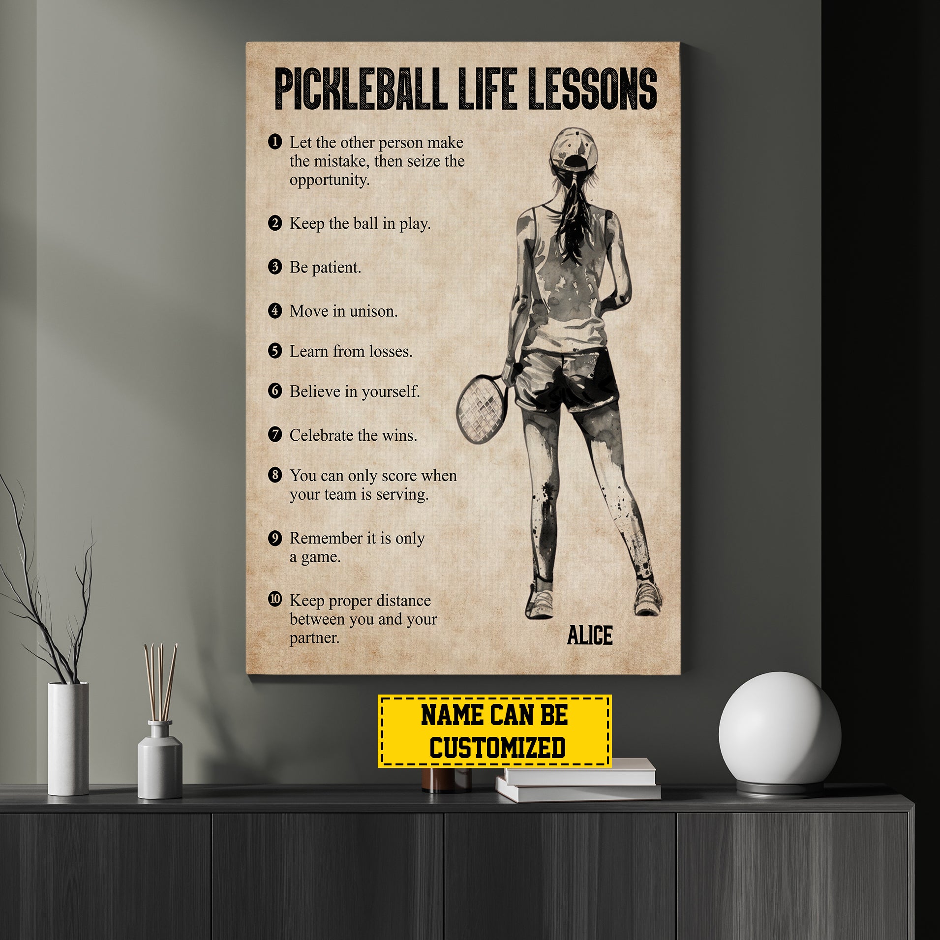 Vintage Pickleball Girl Life Lessons, Motivational Pickleball Canvas P ...
