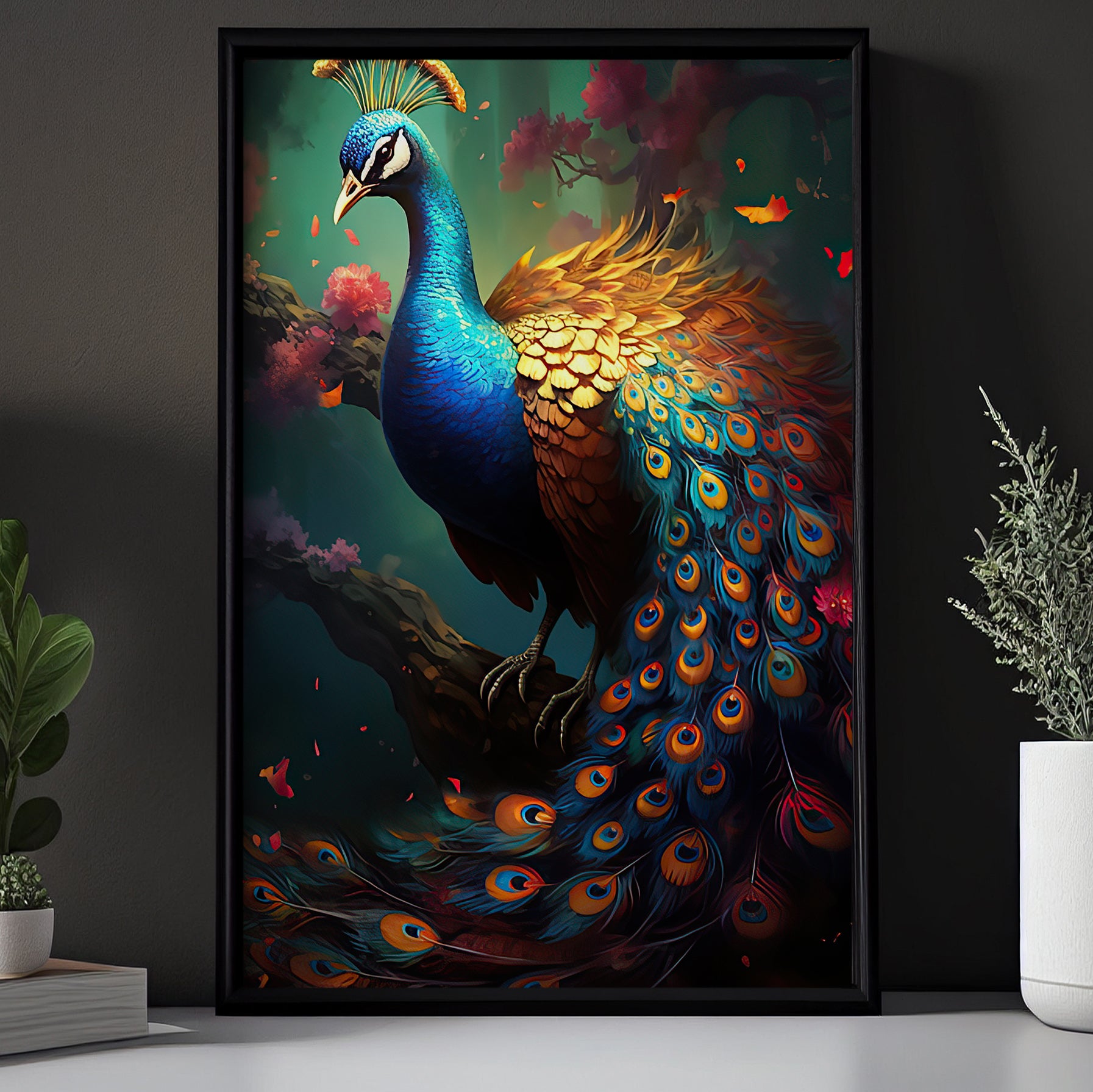 Victorian Peacock With Colorful, Peacock Canvas Painting, Wall Art Dec ...