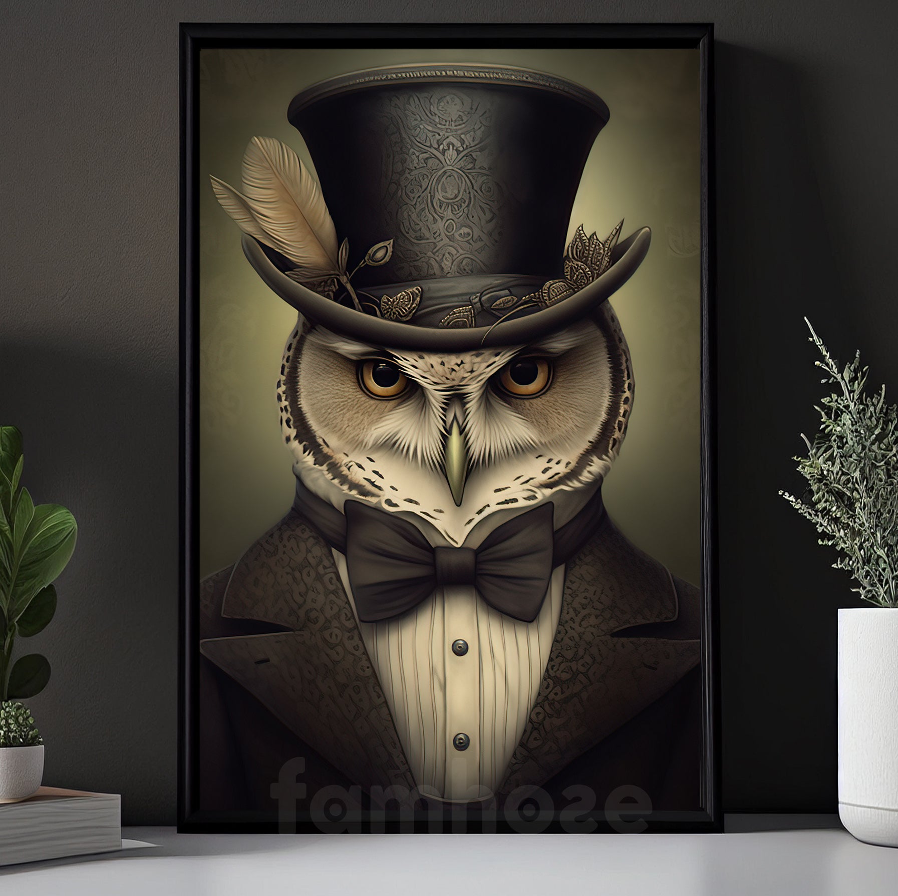 Owl in Style, Victorian Owl Canvas Painting, Victorian Animal Wall Art ...