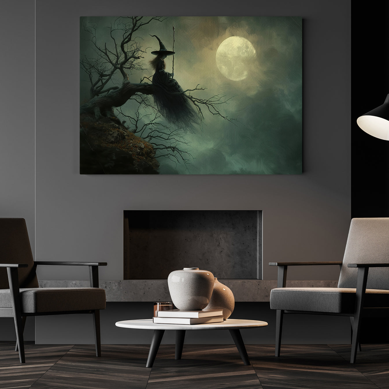 Moonlit Silence, Witch Canvas Painting, Spooky Season Wall Art Decor ...