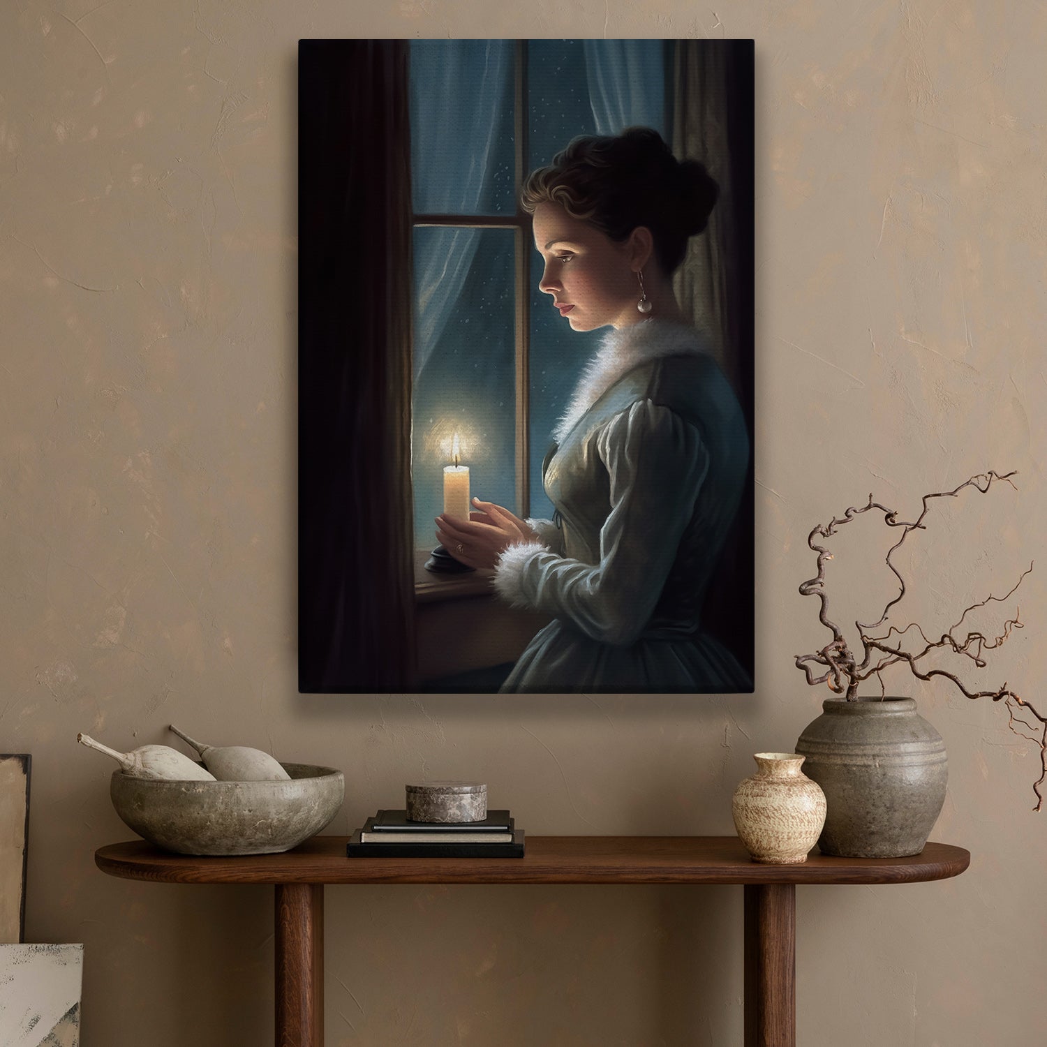 Midnight Reverie A Candlelit Solitude Christmas Canvas Painting, Xmas ...